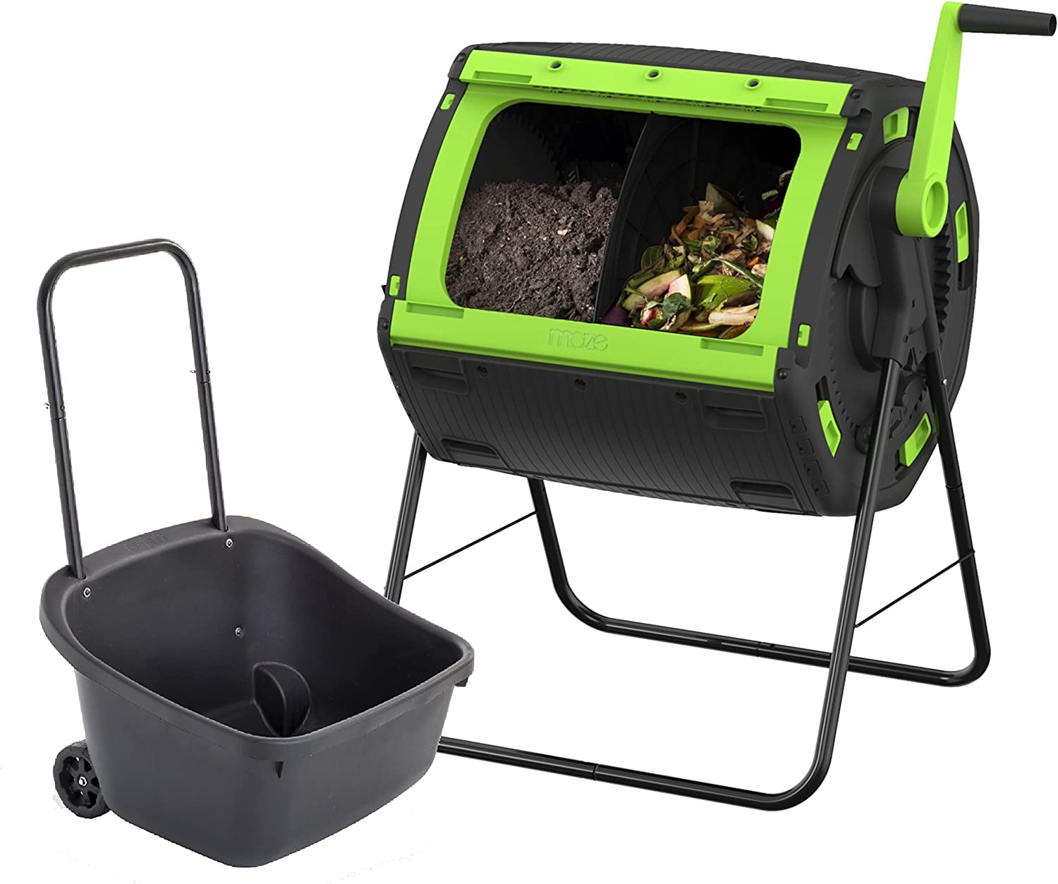 MAZE 48 Gallon Geared Two Compartment Compost Tumbler and MAZE Compost ...