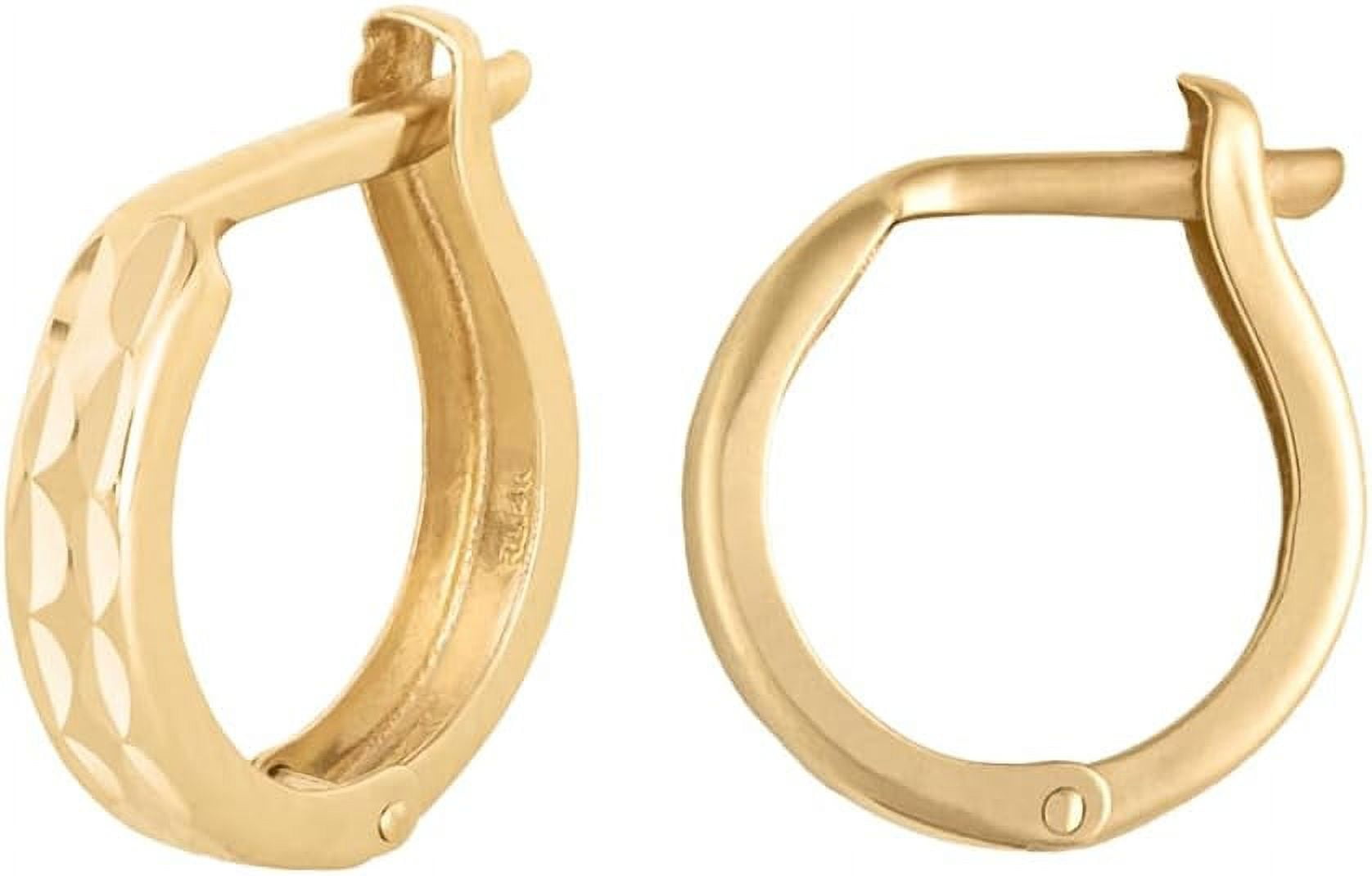 MAZZERI 14K Real Gold Huggie Hoop Earrings - Small Diamond Cut Hinged Huggies For Men and Women ...
