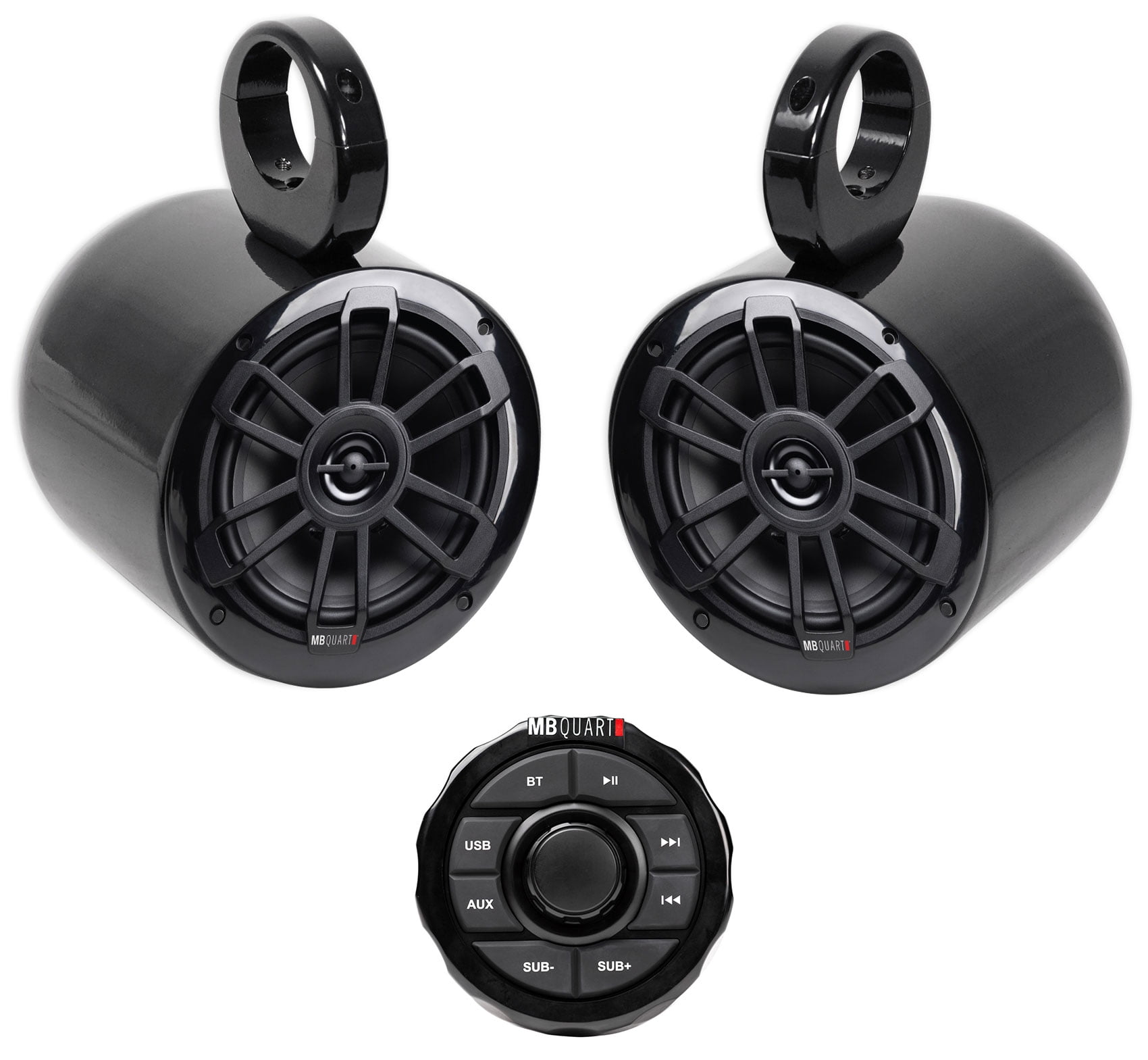 MB QUART GMR1.5S2B Marine Gauge Bluetooth Receiver+(2) Black 6.5" Tower ...