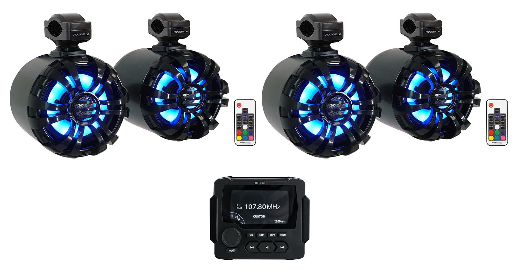 MB Quart GMR-LED Marine/Boat Bluetooth Receiver+4) Black 6.5" LED Tower ...