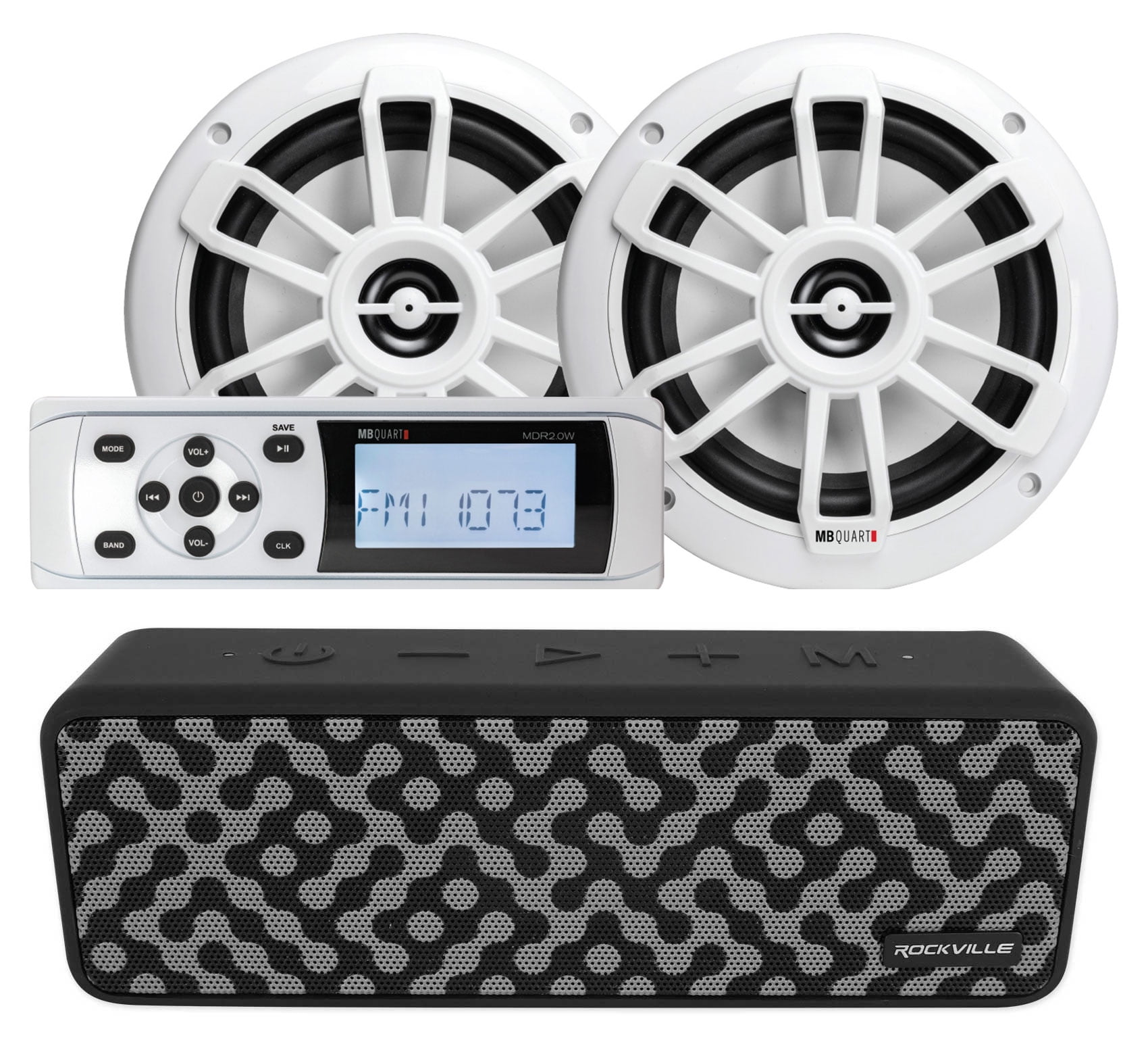 MB Quart MDR2.0S2W Marine Boat Receiver+2) 6.5" White Speakers ...
