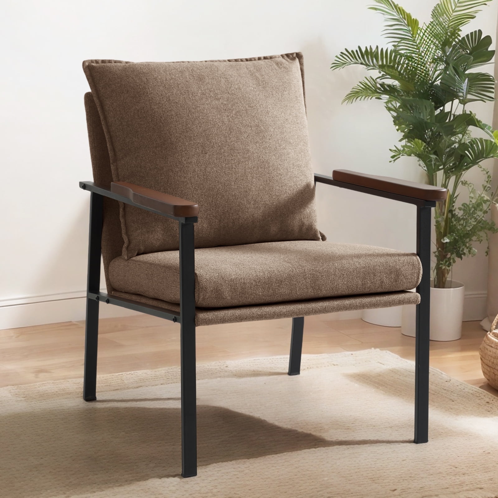 MBBMW Modern Accent Chair, Linen Upholstered Living Room Chair, Metal ...