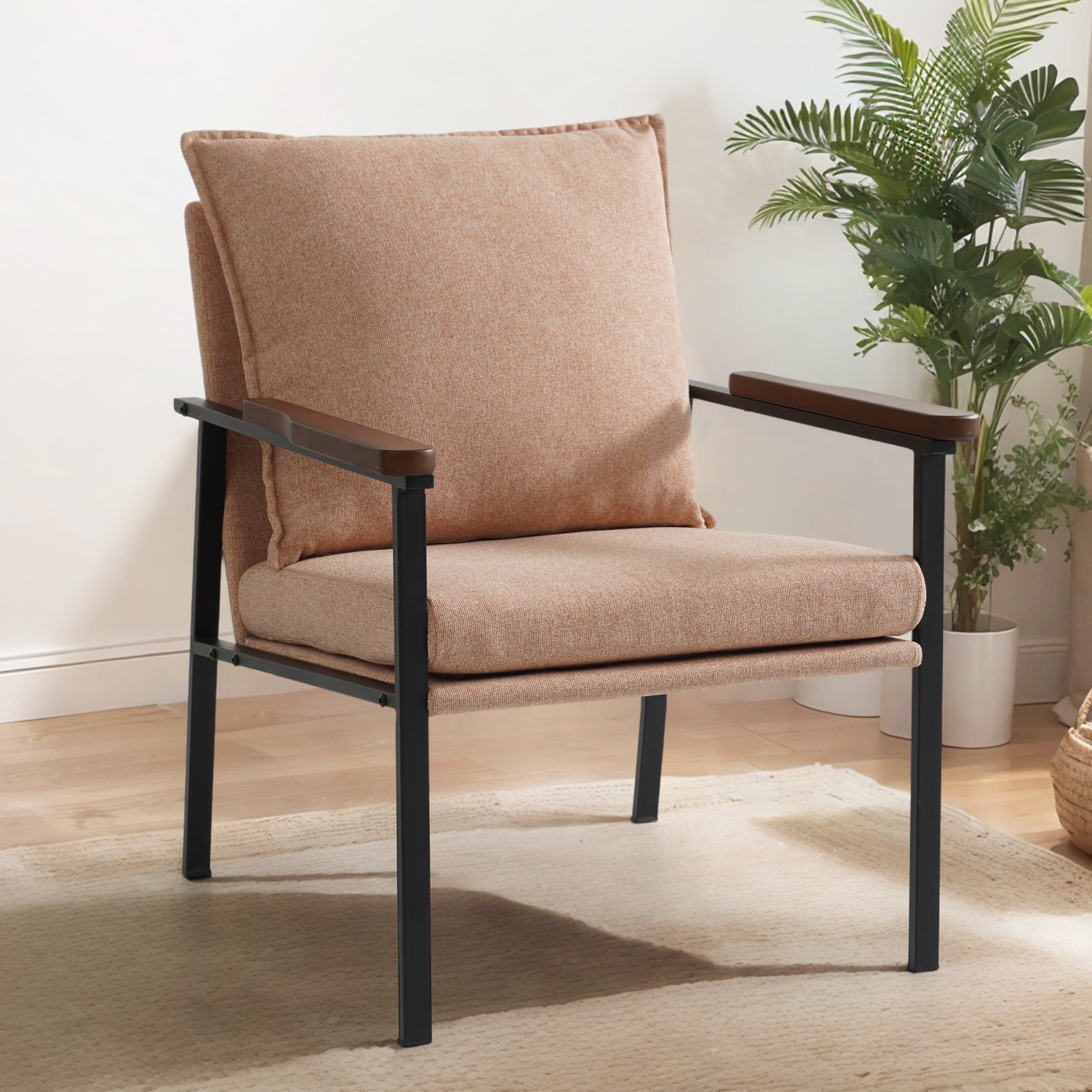 MBBMW Modern Accent Chair, Linen Upholstered Living Room Chair, Metal ...