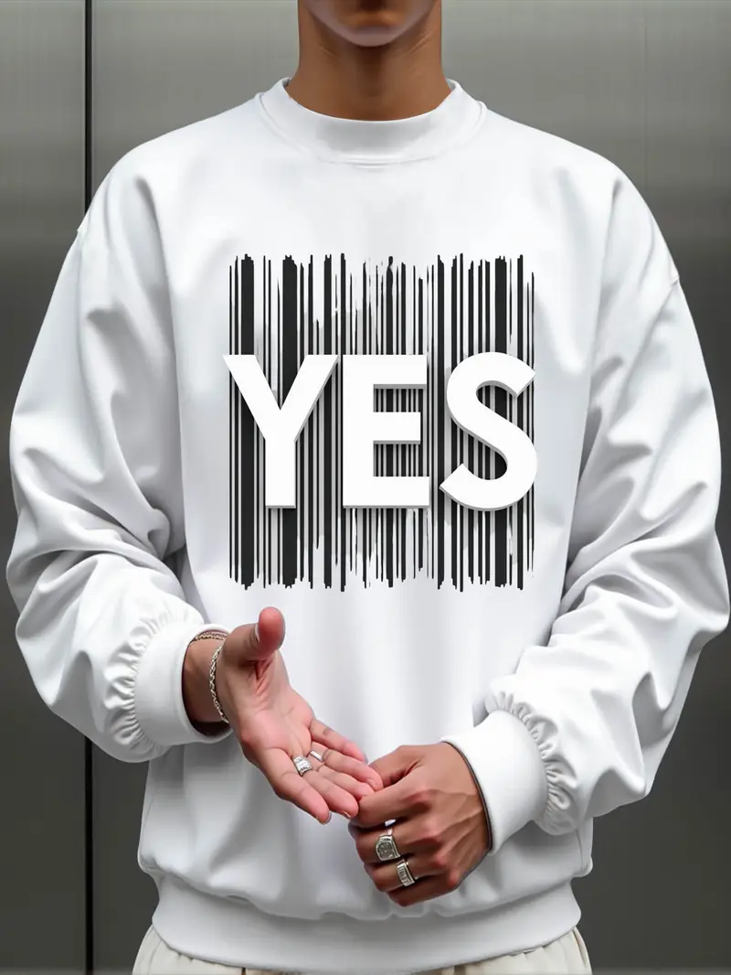 MBDMBD Men's Oversized YES Barcode Print Sweatshirt - Green with White ...