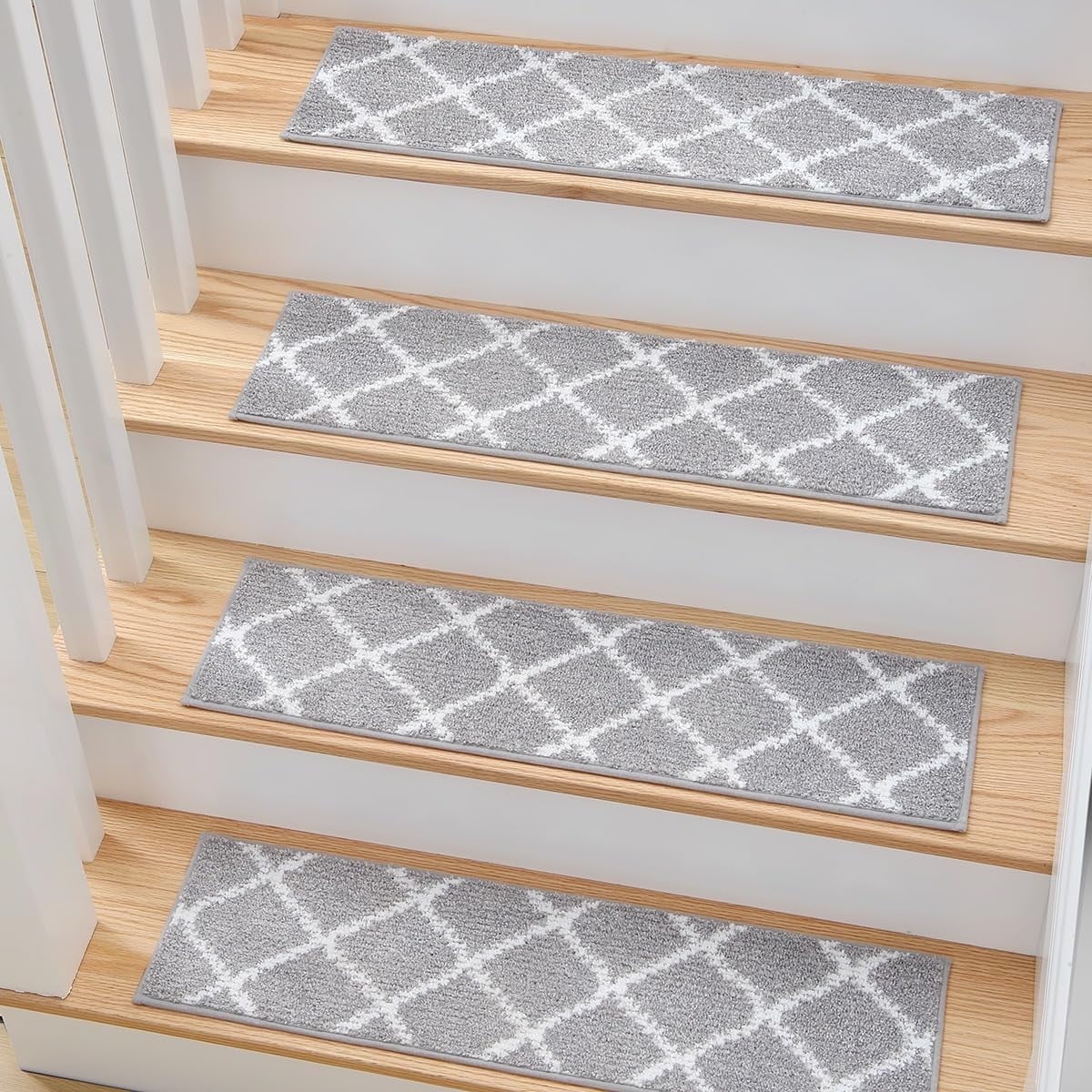 MBIGM Carpet Stair Treads, Non-Slip Polyester Indoor Wooden Plush Step ...