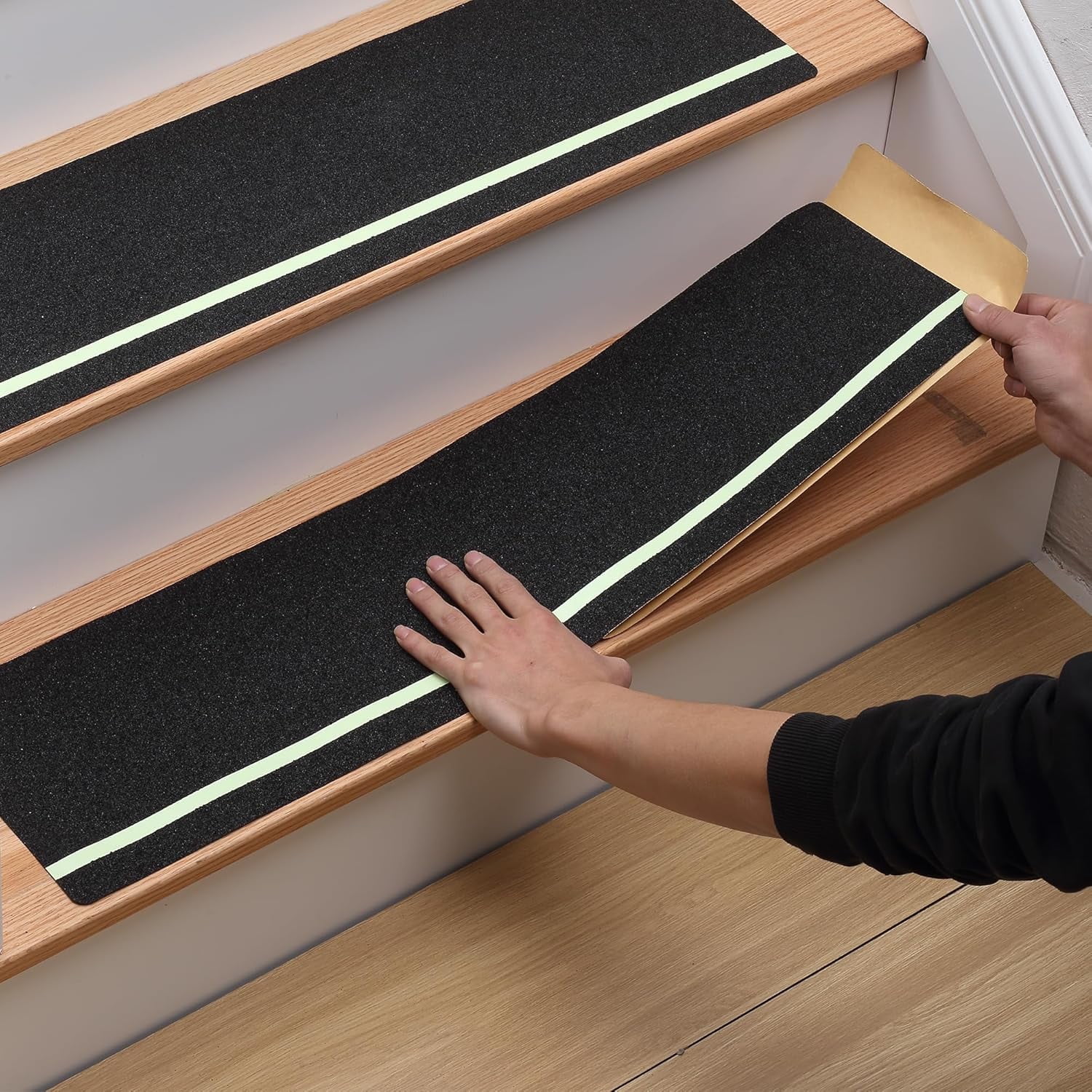 MBIGM Outdoor Black Stair Treads with Glow, Non-Slip 8" X 30" Grip Tape ...