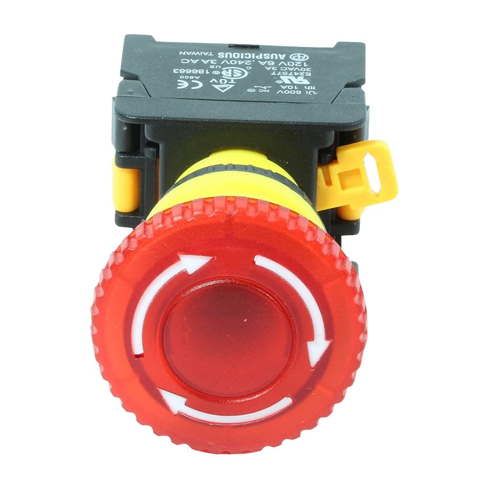 MBL22 Red 22mm 1NC Emergency Stop Push Button Switch Estop EPO Mushroom ...