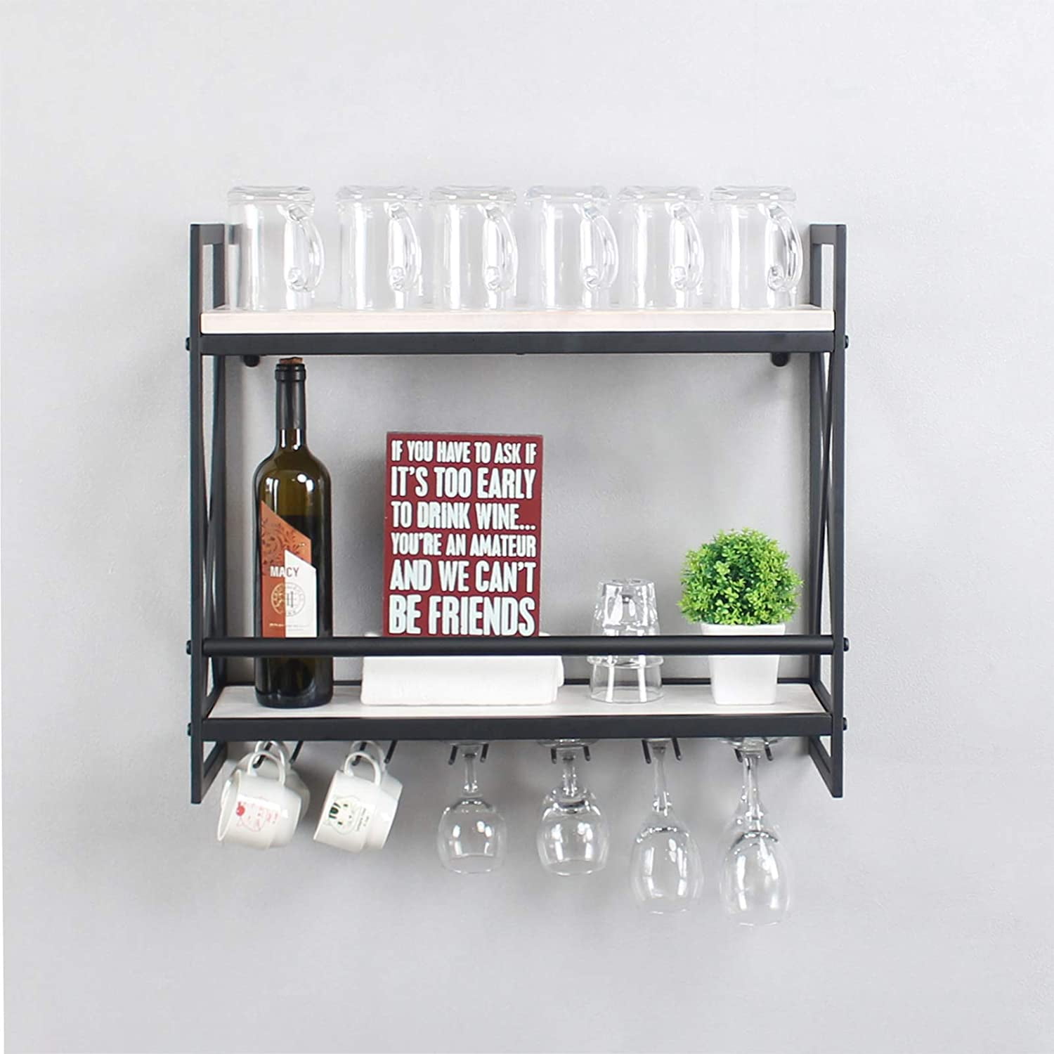 MBQQ Rustic Wall Mounted Wine Racks with 7 Stem Glass Holder,36in ...