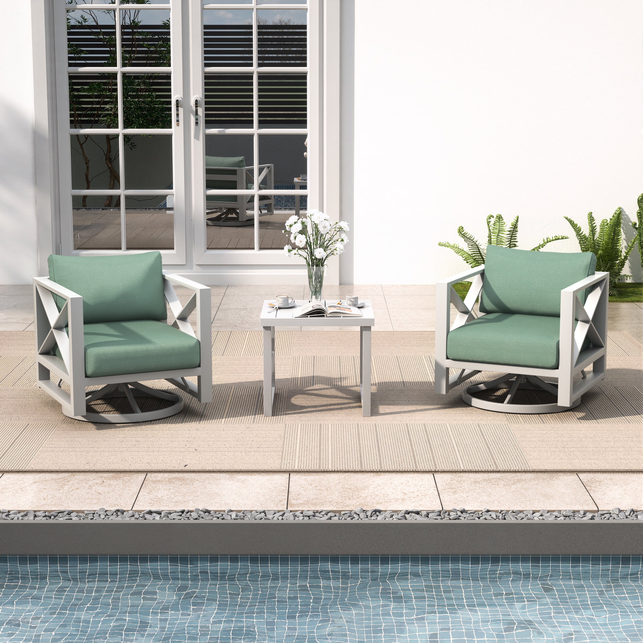 MBY 3 Piece Patio Outdoor Aluminum Metal Swivel Rocking Chair with ...