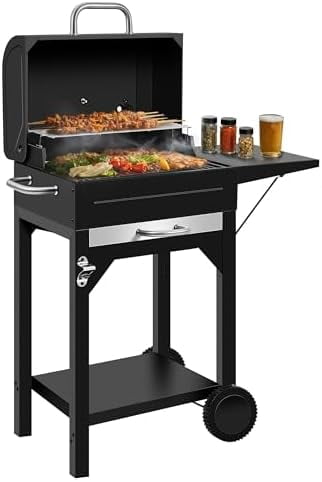 MBY Charcoal Smoker Grill Combo with Offset Firebox – Heavy Duty BBQ ...