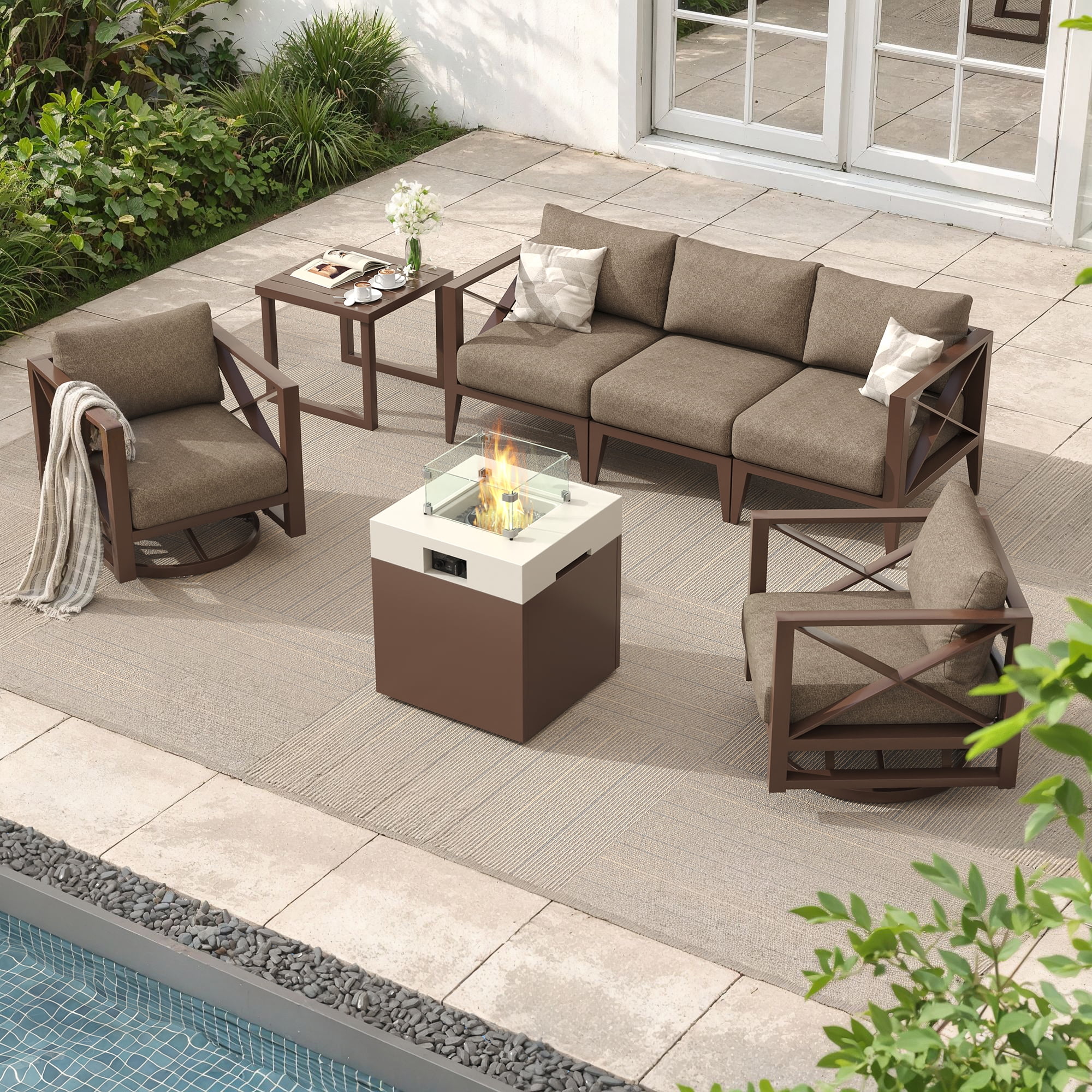 MBY Outdoor Aluminum Patio Furniture Set, 5-Seats Patio Conversation ...