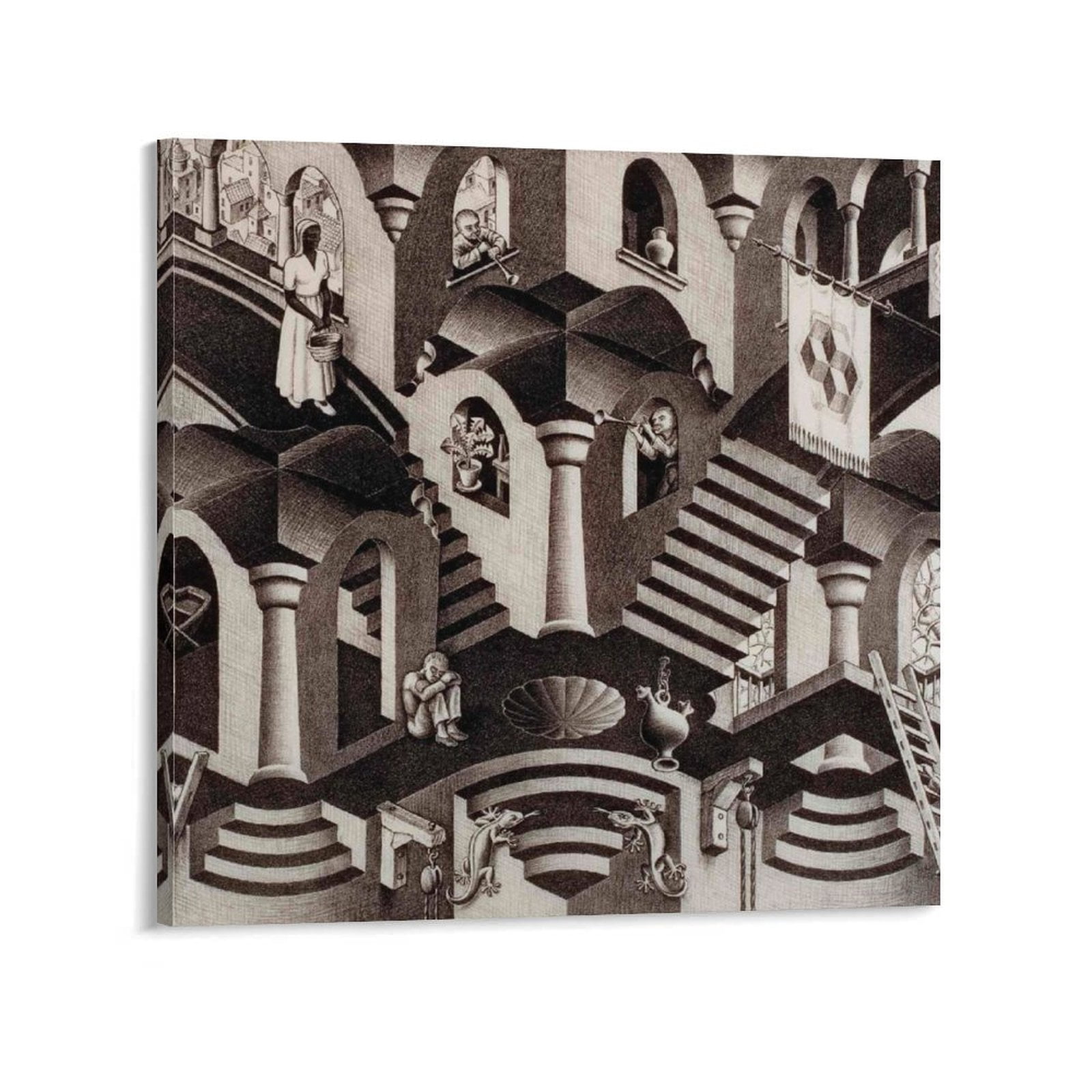 MC Escher Abstract Print Painting Black And White Poster (13) Canvas ...