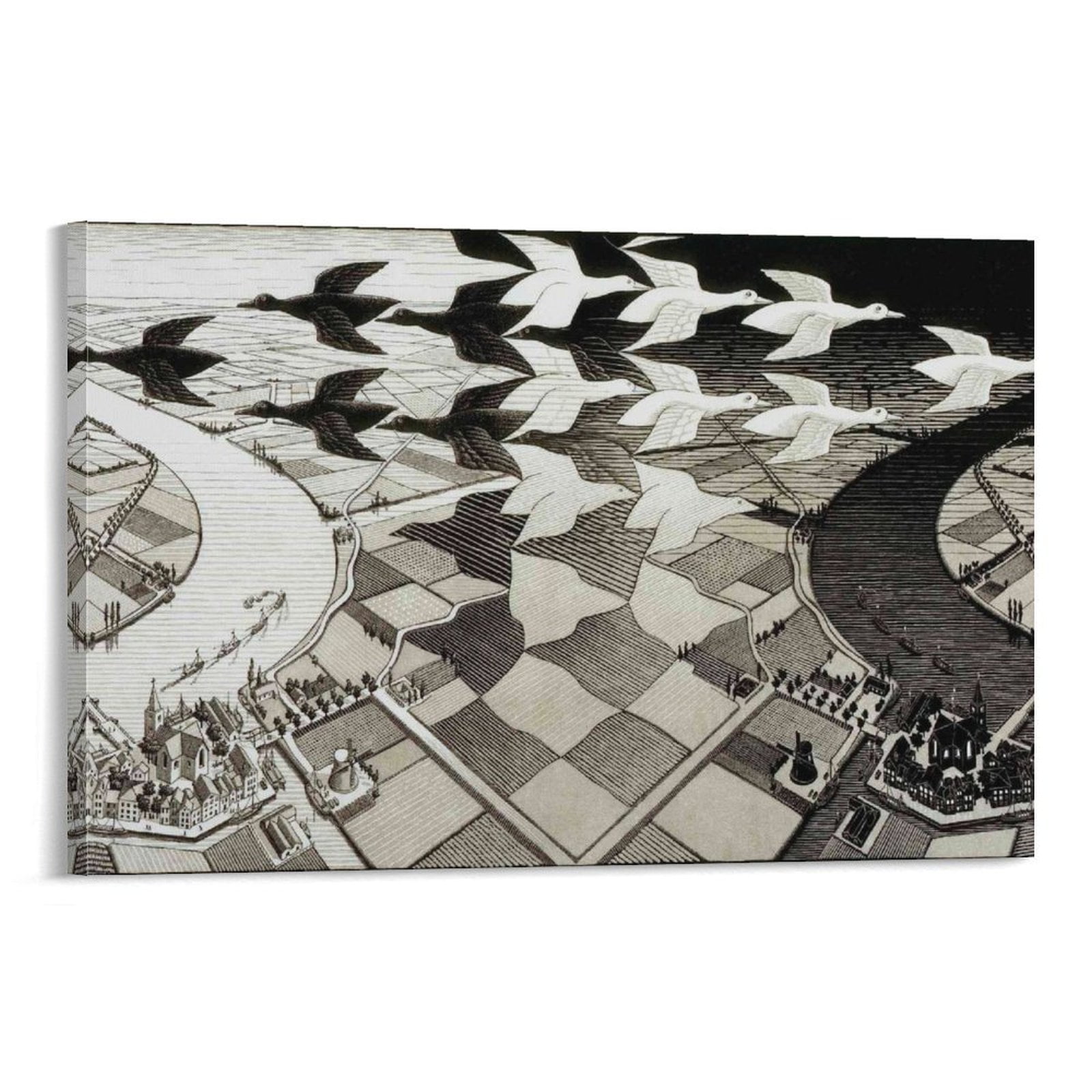 MC Escher Abstract Print Painting Black And White Poster (21) Canvas ...