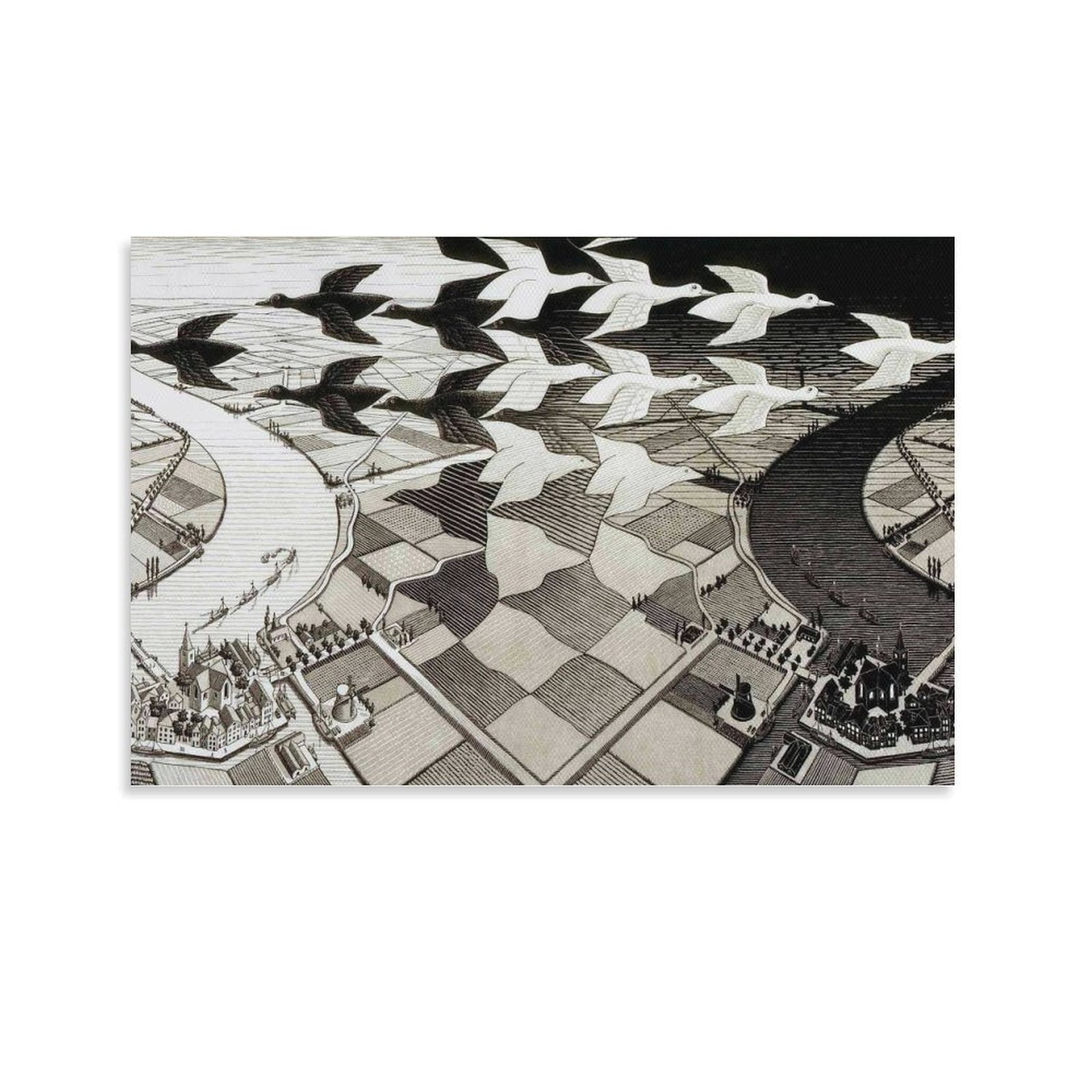 MC Escher Abstract Print Painting Black And White Poster (21) Home ...