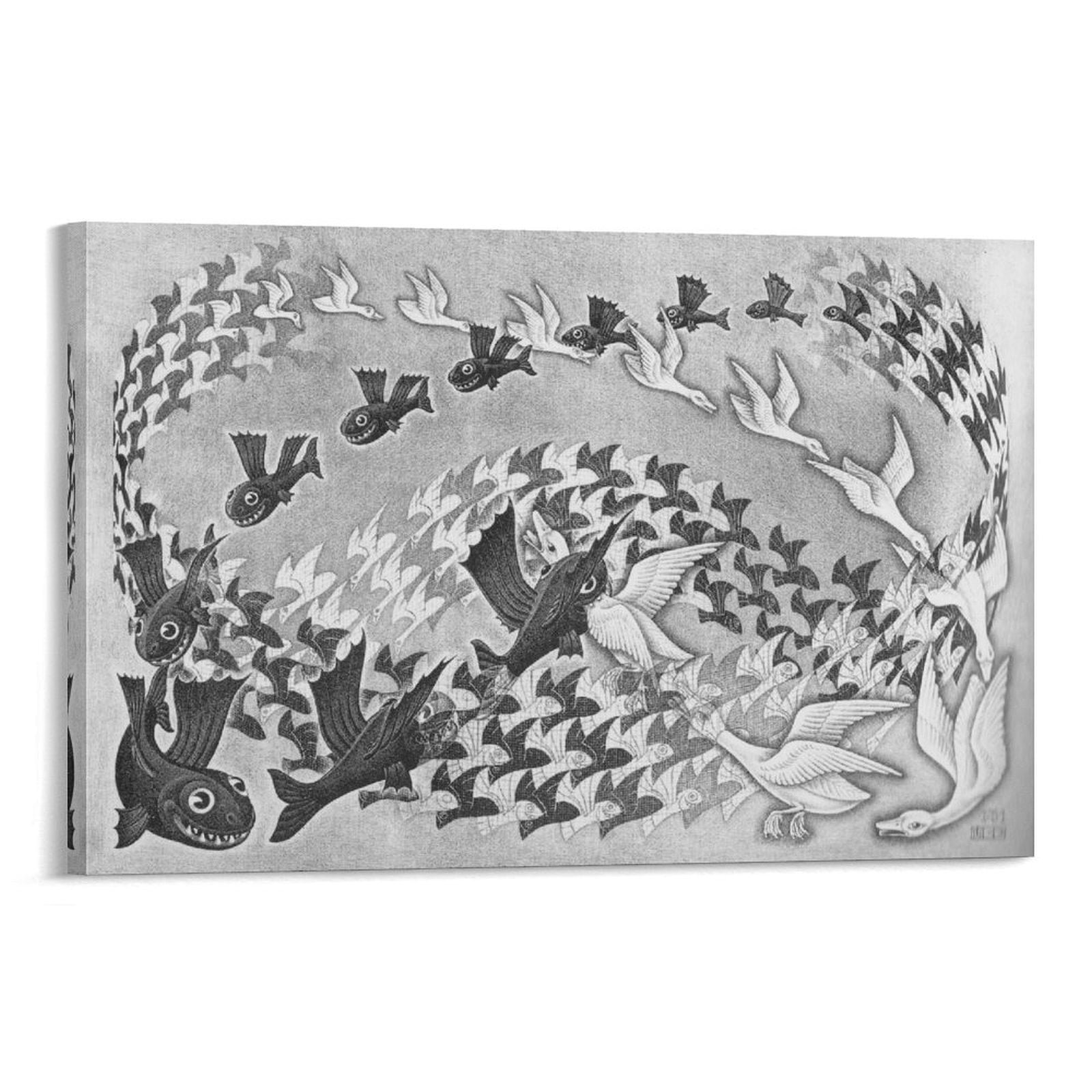 MC Escher Abstract Print Painting Black And White Poster (39) Canvas ...