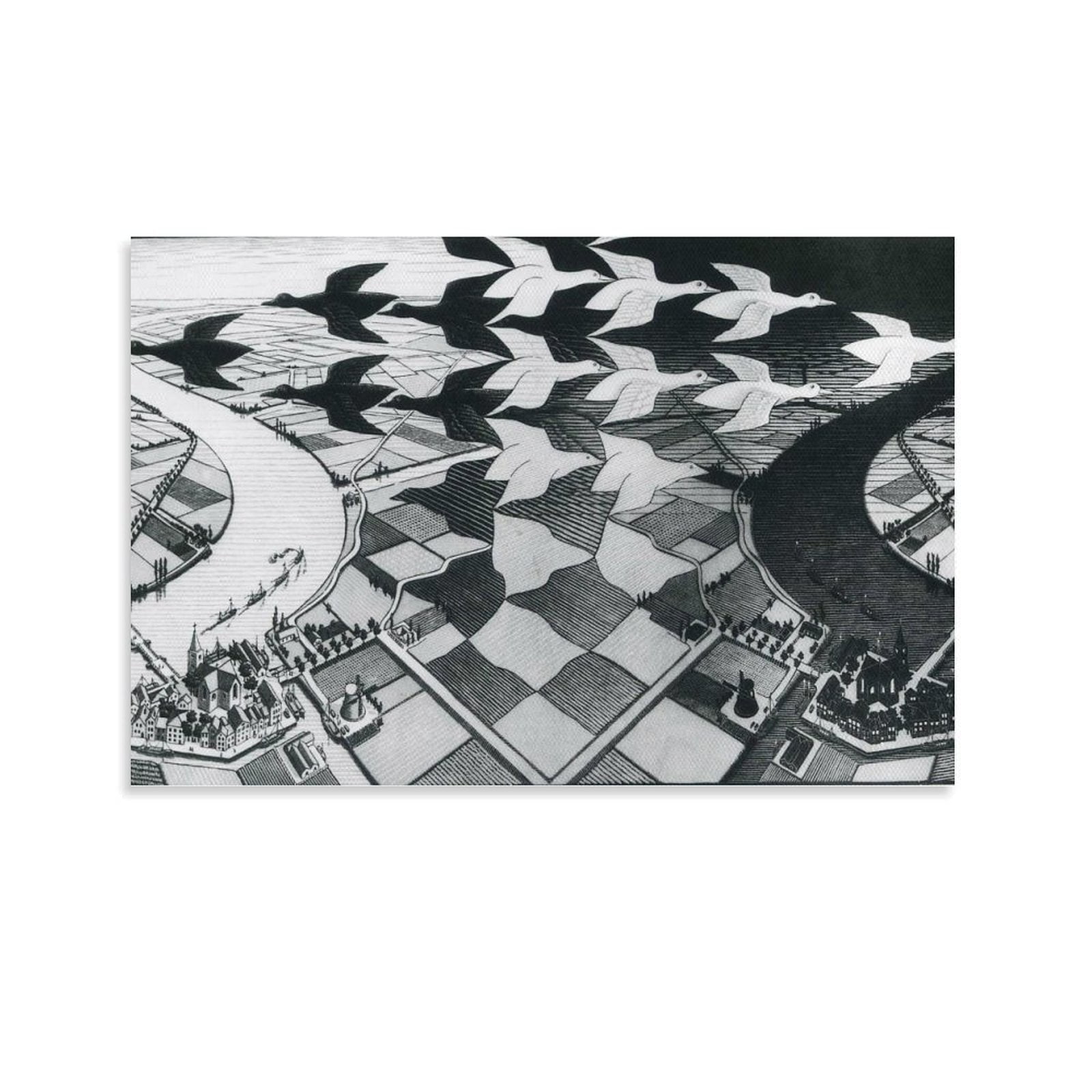 MC Escher Abstract Print Painting Black And White Poster (8) Canvas Art ...
