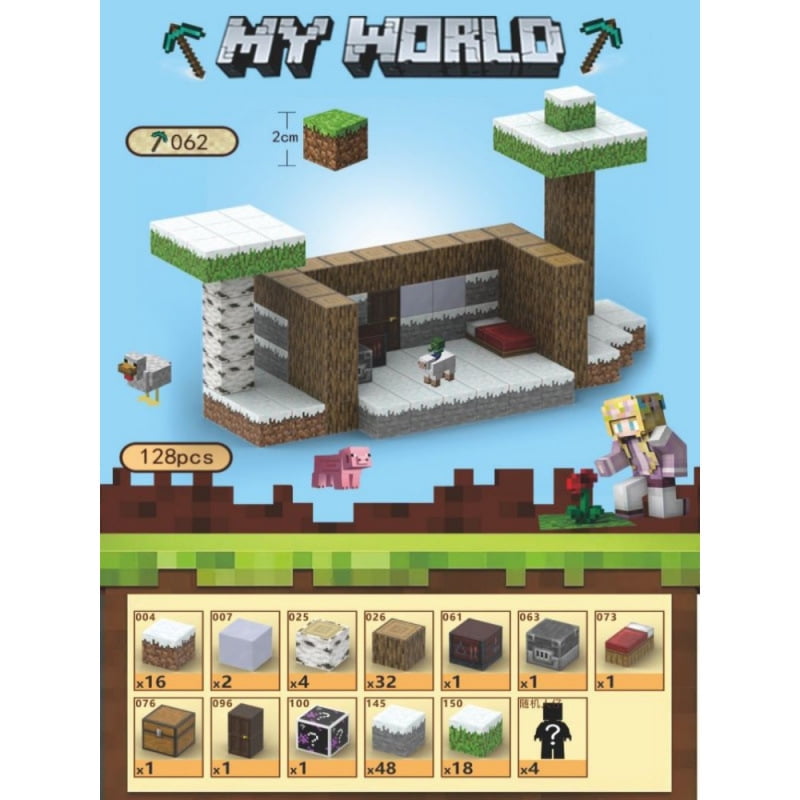 MC Pixelated Snow cabin Magnetic Cube Building Kit with random Figures ...