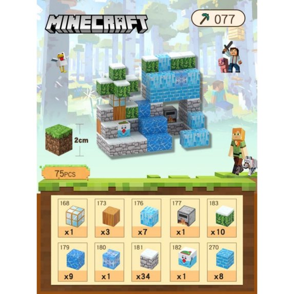 MC Pixelated Snow cabin Magnetic Cube Building Kit with random Figures ...