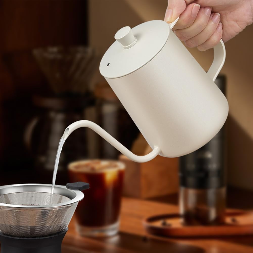 MCKEE (600ml)White Kettle, Goose Neck Kettle Pot, Pour Over Coffee ...
