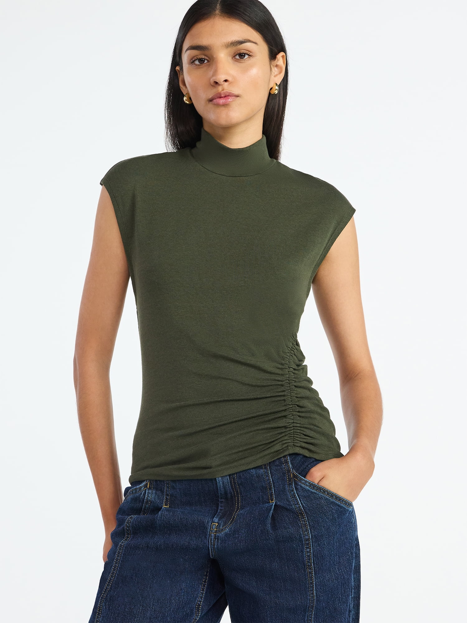 Scoop Women’s Ruched Mock Neck Top, Sizes XS-XXL - Walmart.com