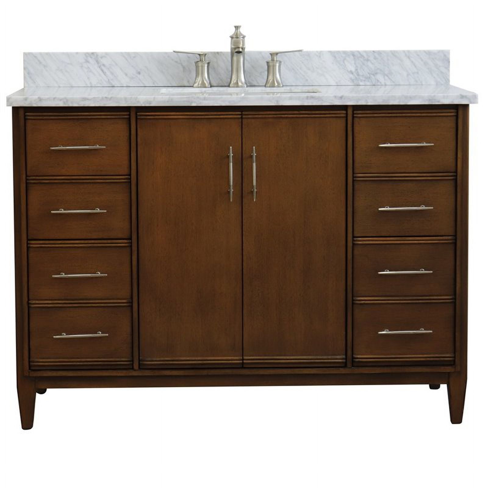 MCM 49" Rectangle Sink Vanity in Walnut/White Carrara Marble Stone ...