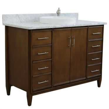 MCM 25" Single Round Sink Vanity with White Marble Stone in Walnut ...