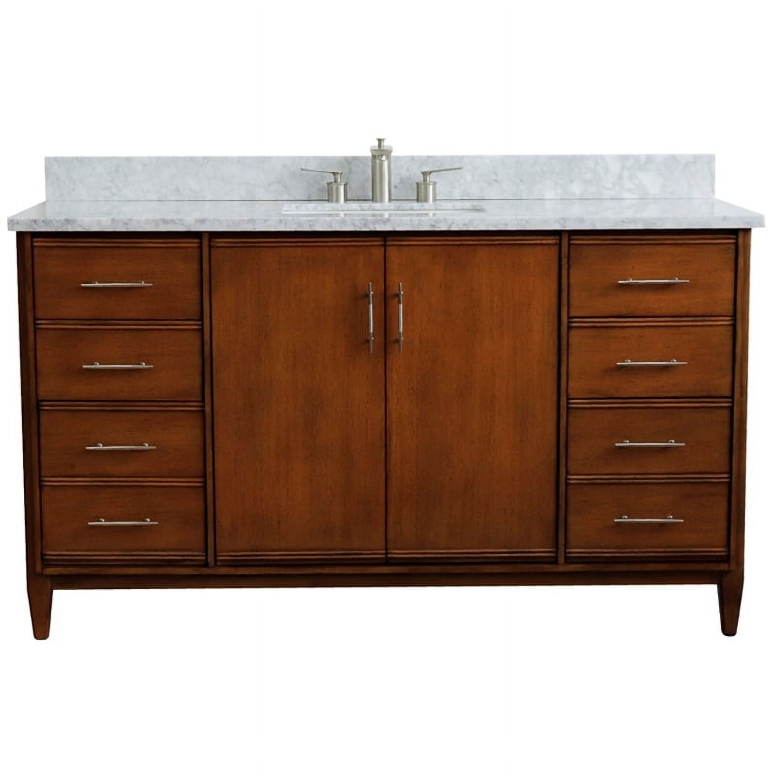 MCM 61" Rectangle Sink Vanity in Walnut/White Carrara Marble Stone ...