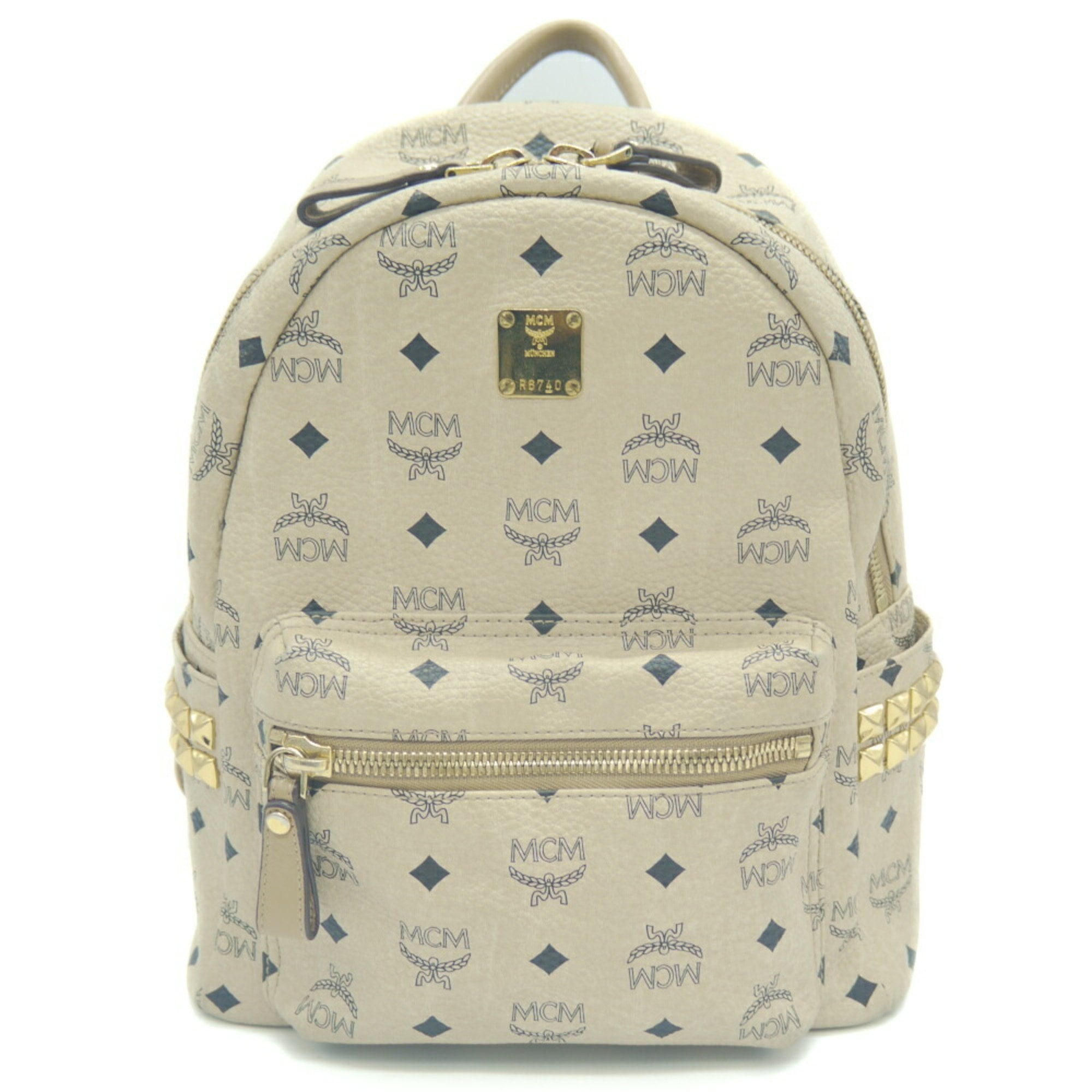 Pre-Owned MCM STARK Side Stud Backpack in Visetos, Small, Beige (Fair ...