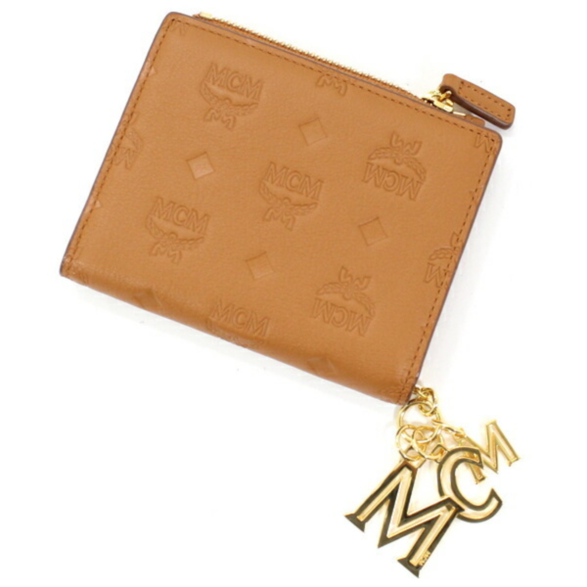 Pre-Owned MCM Wallet Bi-fold Gold Leather Brown x Pink Style Card Coin ...