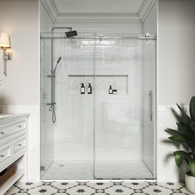 MCOCOD 57 to 60 in W x 72 in H Frameless Shower Door with Soft Close, 5/16" (8 mm) Clear ...