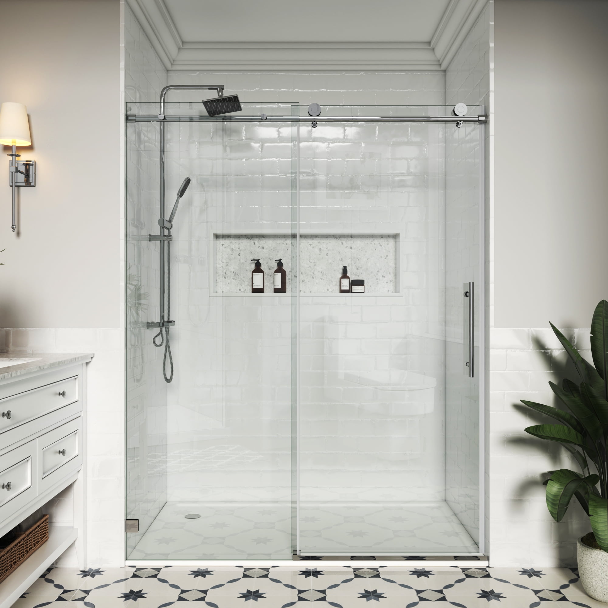 MCOCOD 57 to 60 in W x 72 in H Frameless Shower Door with Soft Close, 5/16" (8 mm) Clear ...