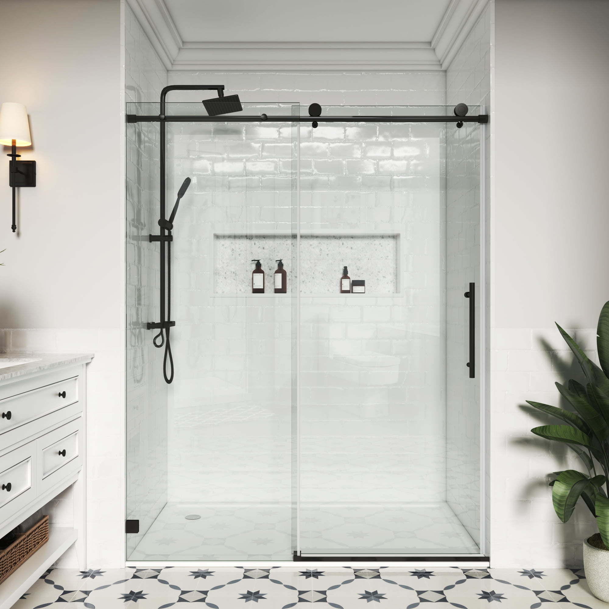 MCOCOD 57 to 60 in W x 72 in H Frameless Shower Door with Soft Close, 5/16" (8 mm) Clear ...