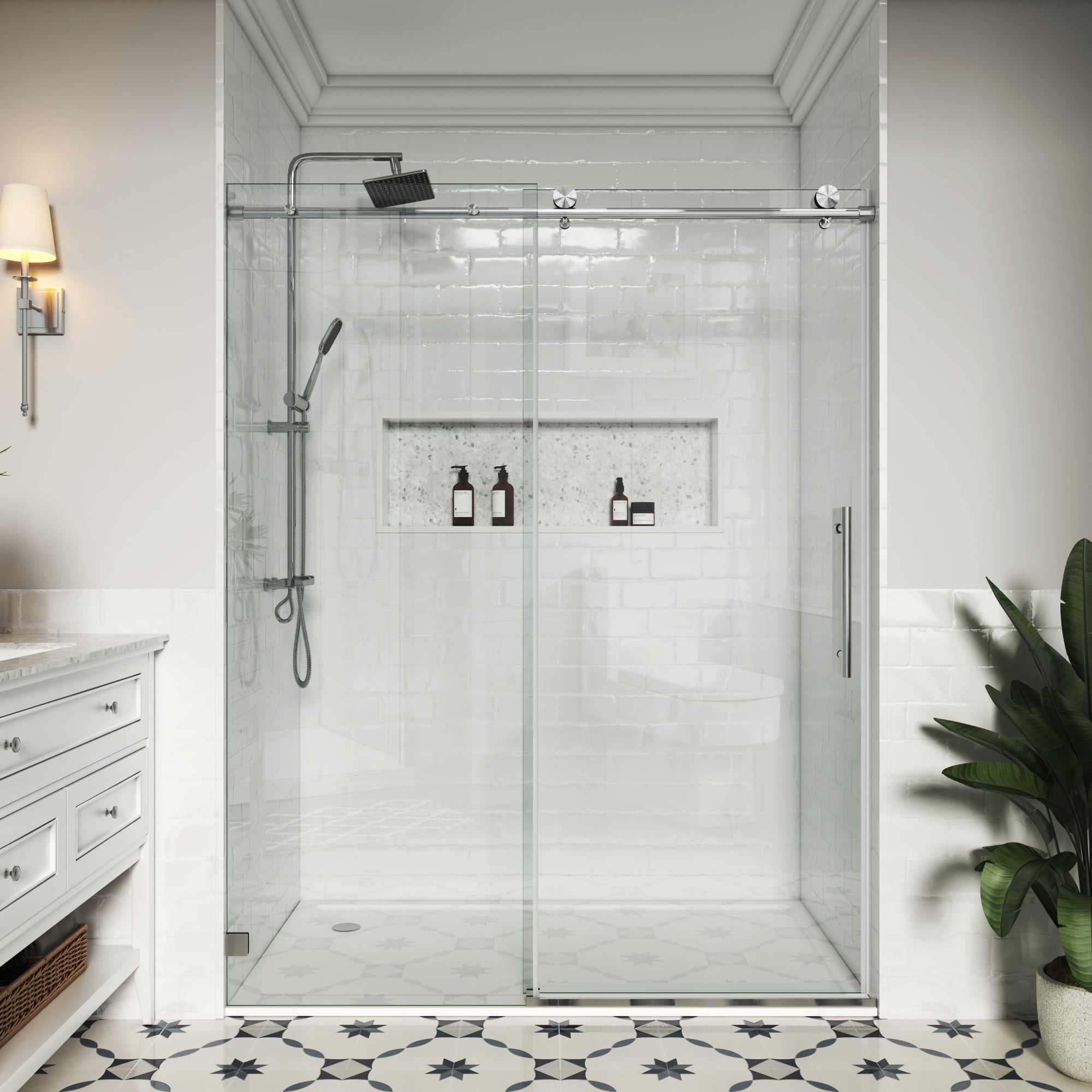 MCOCOD 57 to 60 in W x 76 in H Frameless Shower Door with Soft Close, 5/16" (8 mm) Clear ...