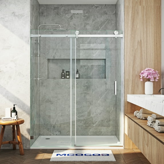 MCOCOD 57 to 60 in. W x 76 in. H Frameless Shower Door, 3/8" (10 mm) Clear Tempered Glass ...