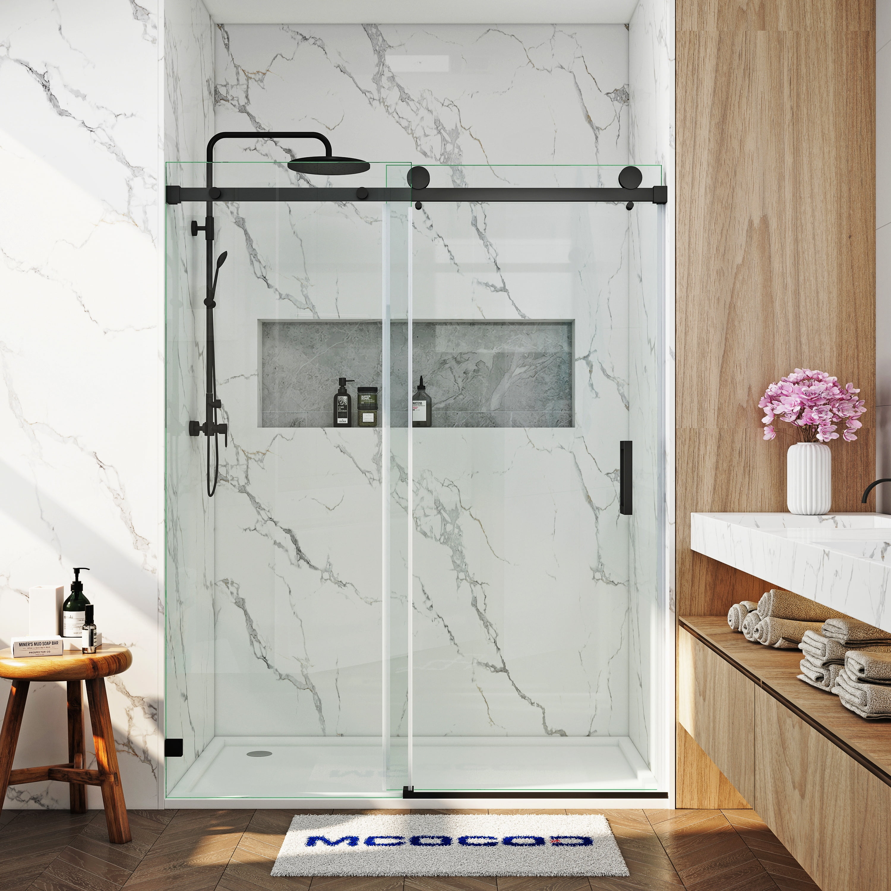 Mcocod 57 To 60 In W X 76 In H Frameless Shower Door 38 10 Mm Clear Tempered Glass