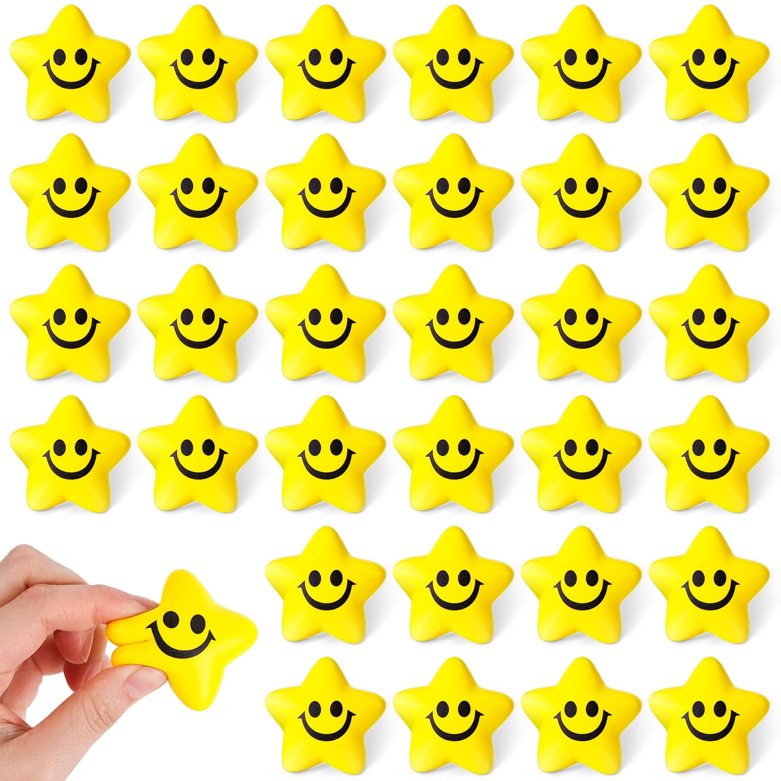 MCPINKY 32PCS Star Stress Balls, 2inch Smile Face Stress Ball Fidget ...