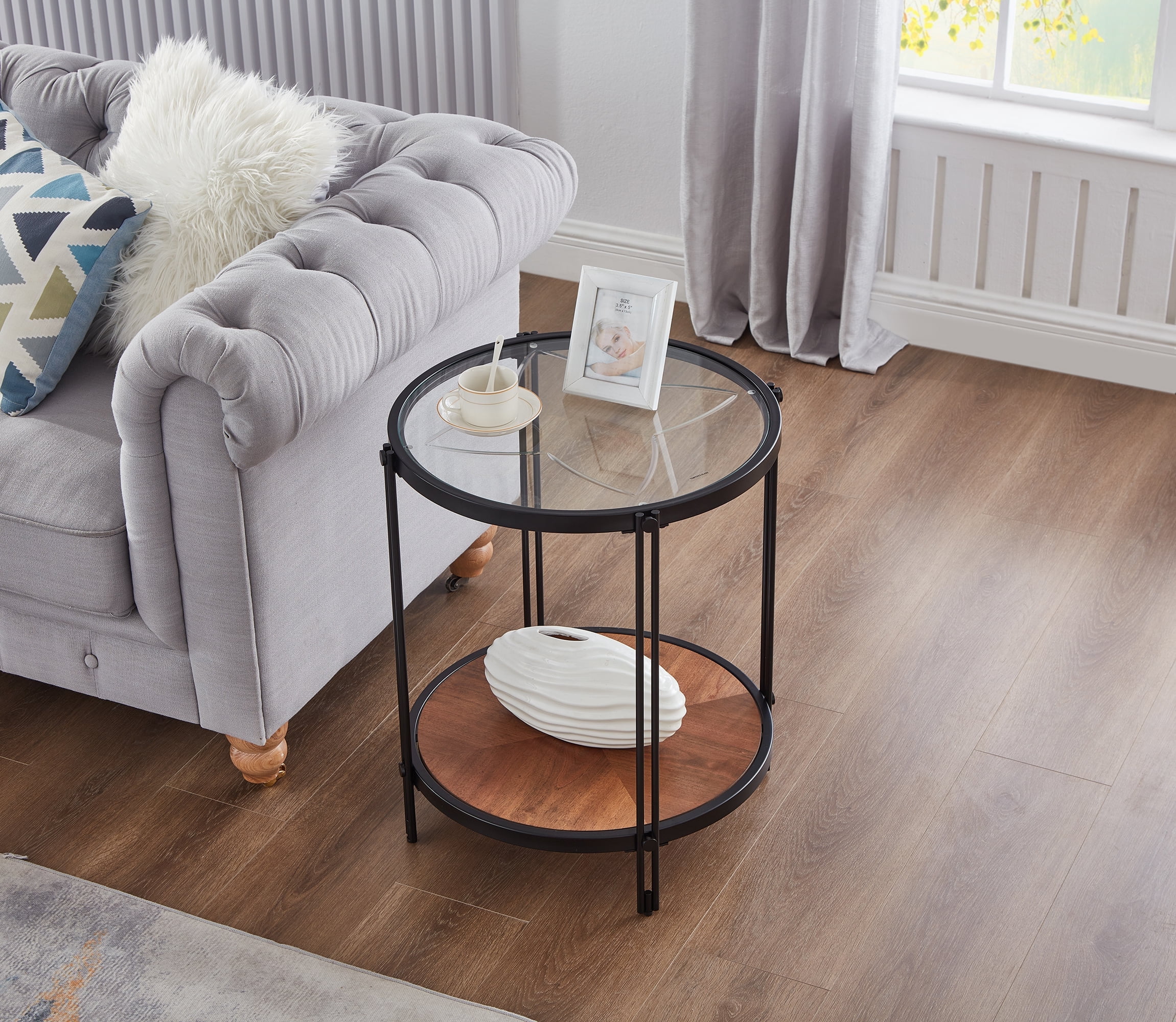 MCPRST 20-inch Double-layer Round Side Table Glass Desktop Modern ...