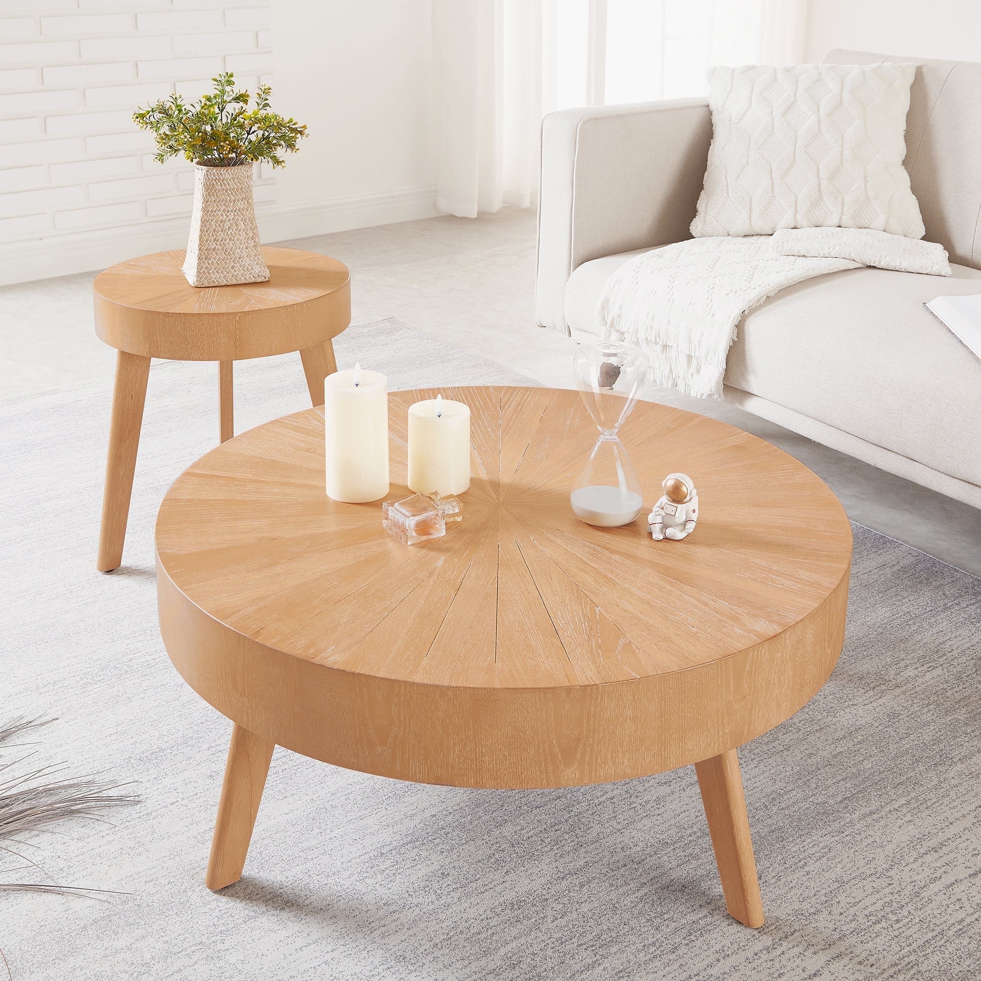 MCPRST 31"Round Wood Coffee Table, Natural Farmhouse Circular Table for ...