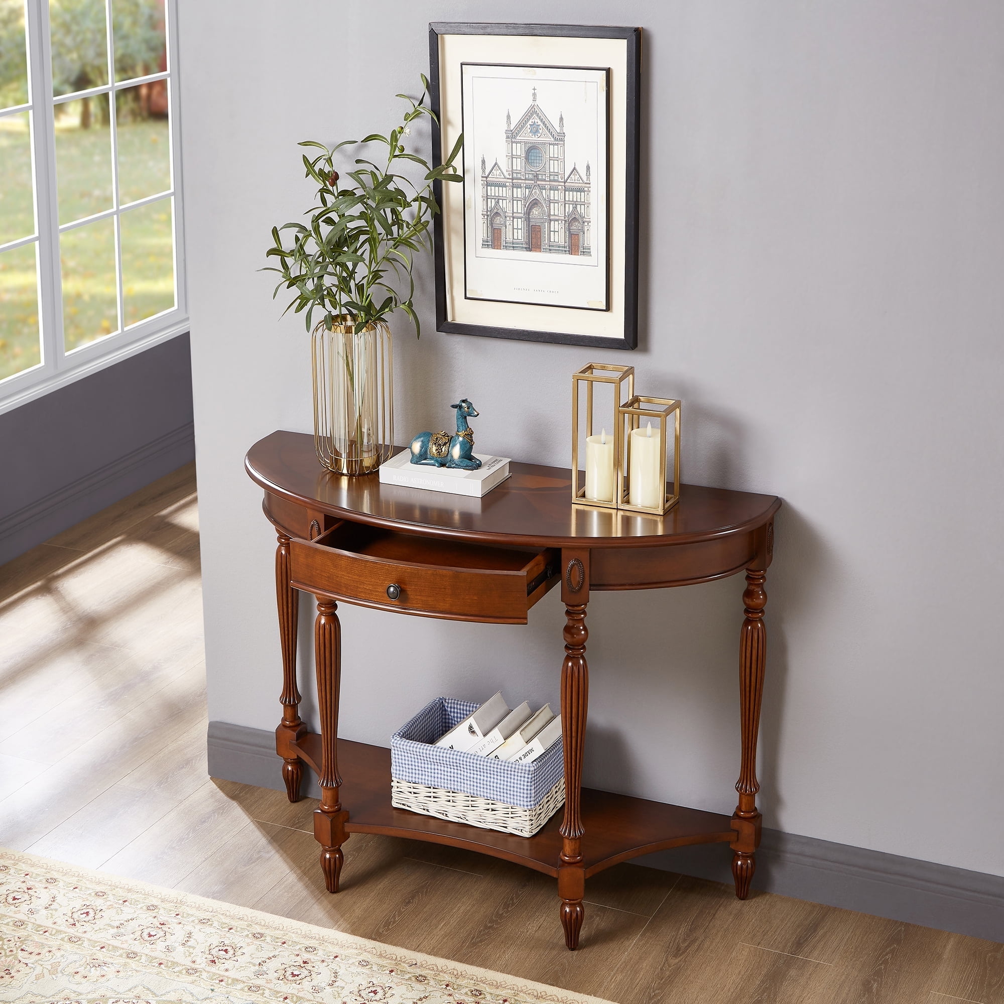 MCPRST 47"Console Table with Drawer Storage, Solid Wood Semicircular ...