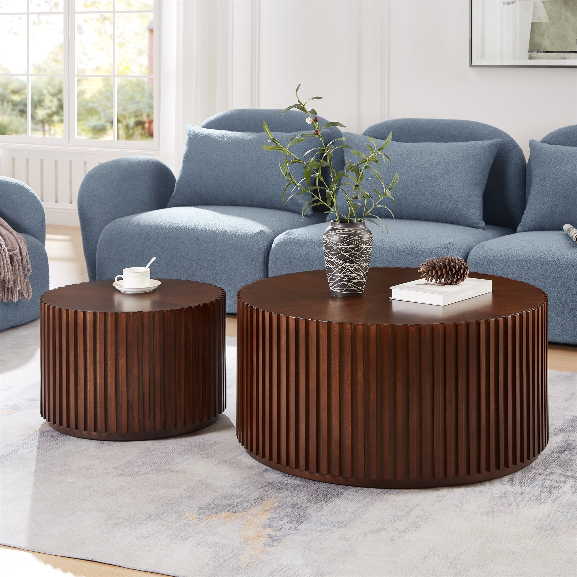 MCPRST Nesting Coffee Table Set of 2, Handcraft Round Coffee Table with ...