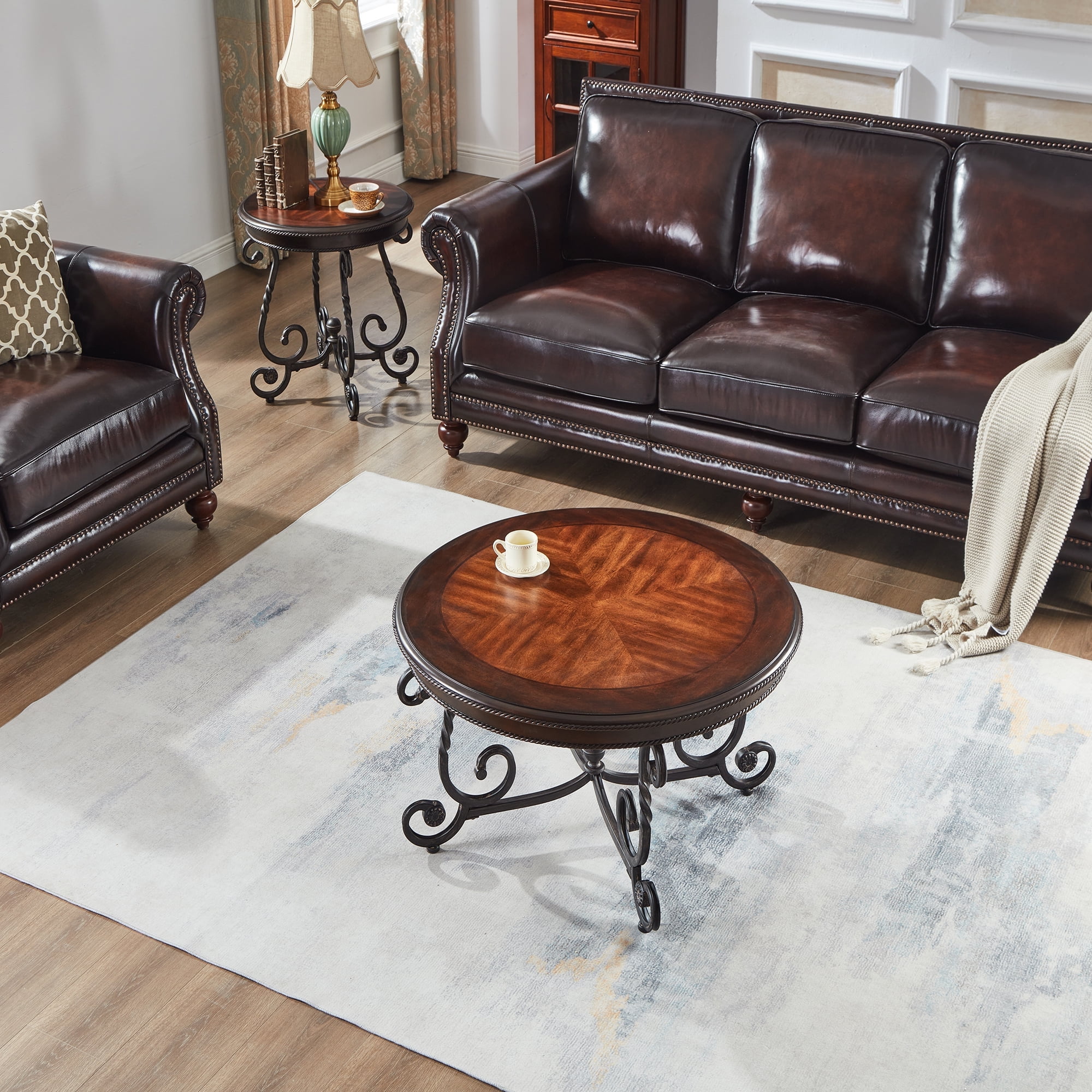 MCPRST Retro Round Wood Coffee Table,Farmhouse Traditional , Mid ...