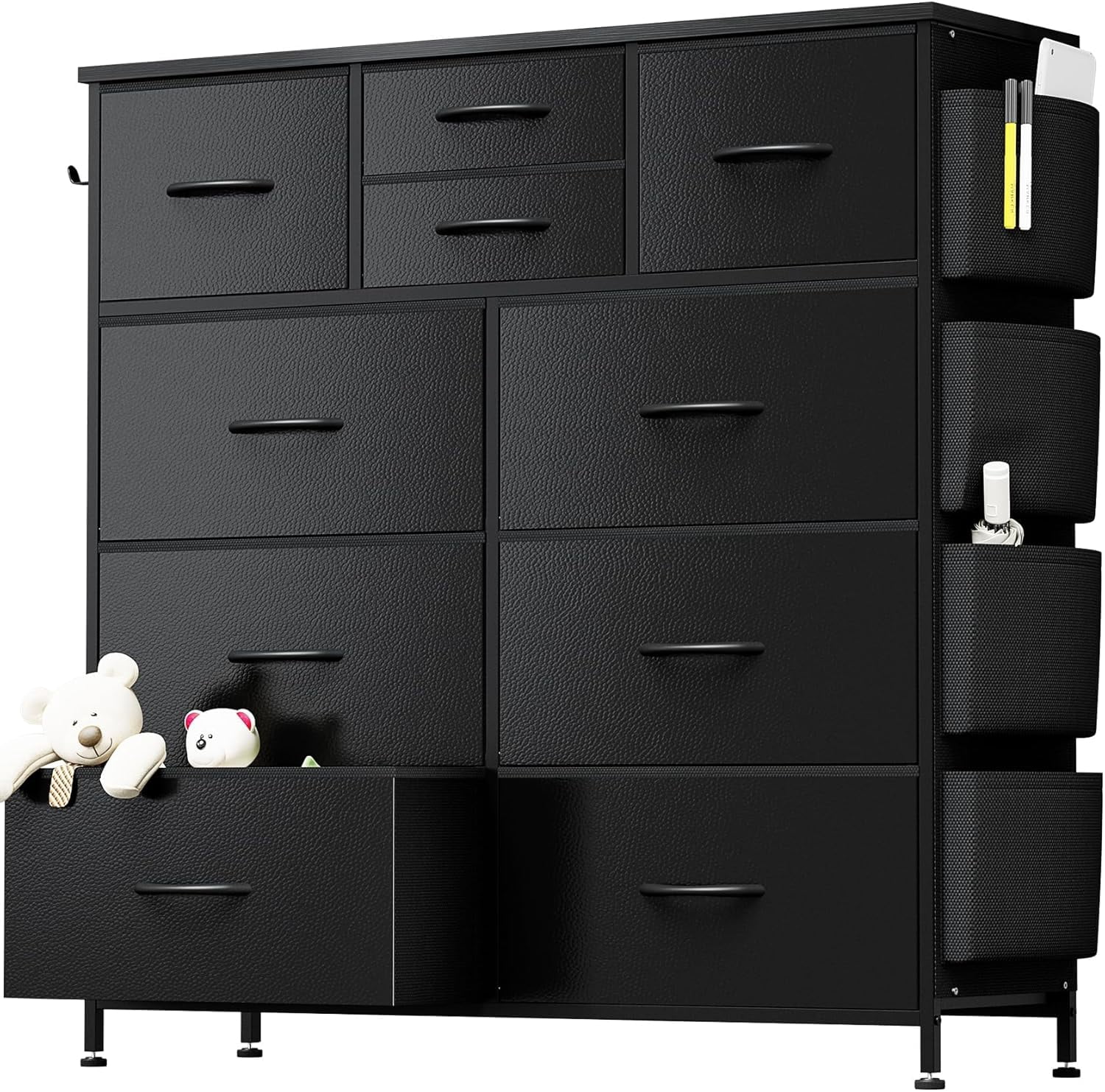 MCQ 10-Drawer Dresser with Side Pocket & Hooks, Storage Cabinet with ...