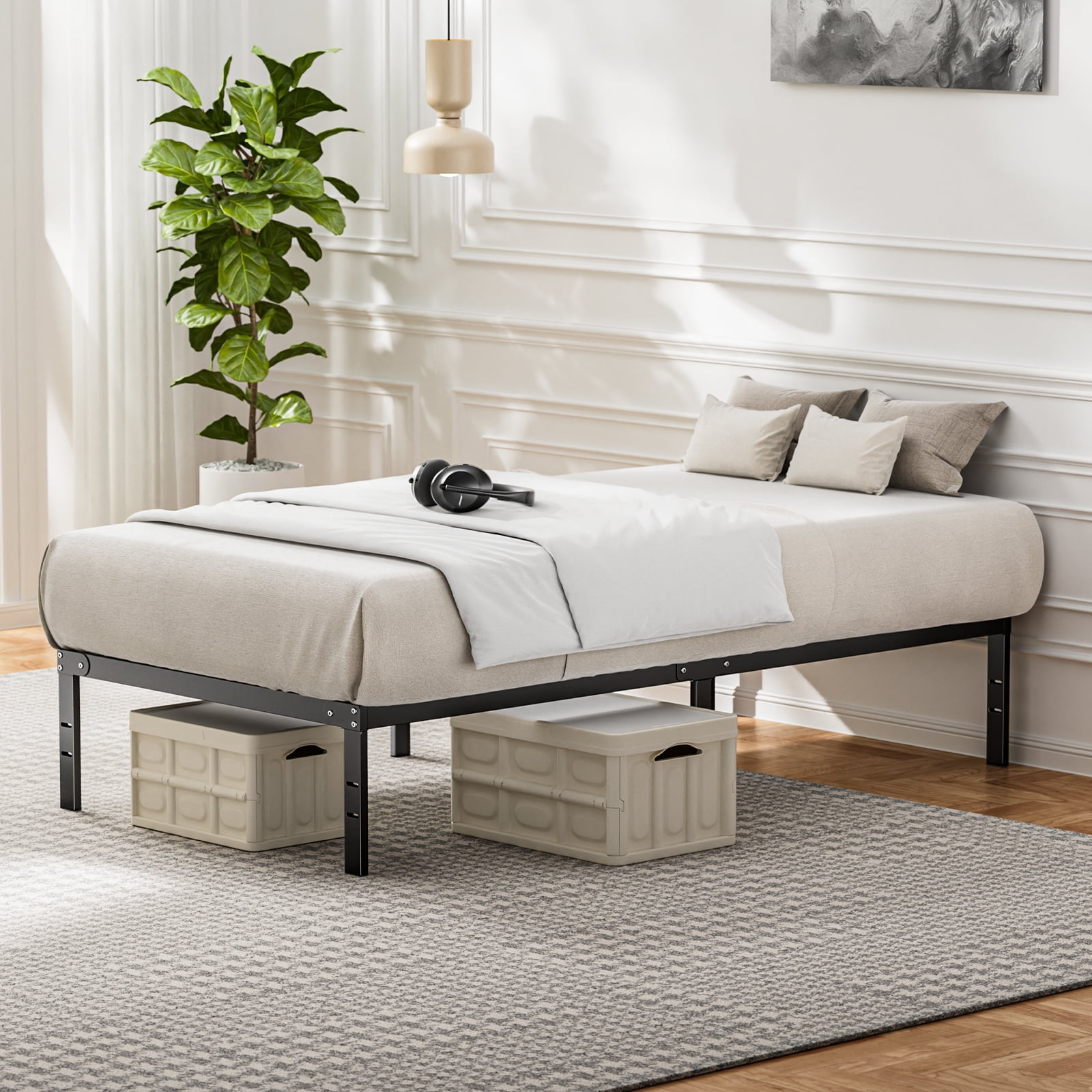 MCQ 14-Inch TWIN Size Elevated Steel Platform Bed Frame , Silent and ...