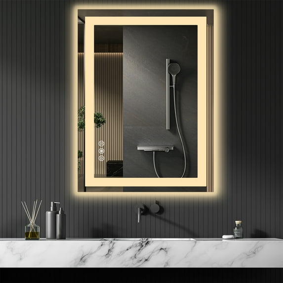 JIOABL 24X36 LED Bathroom Mirror with Lights, Anti-Fog, Dimmable ...