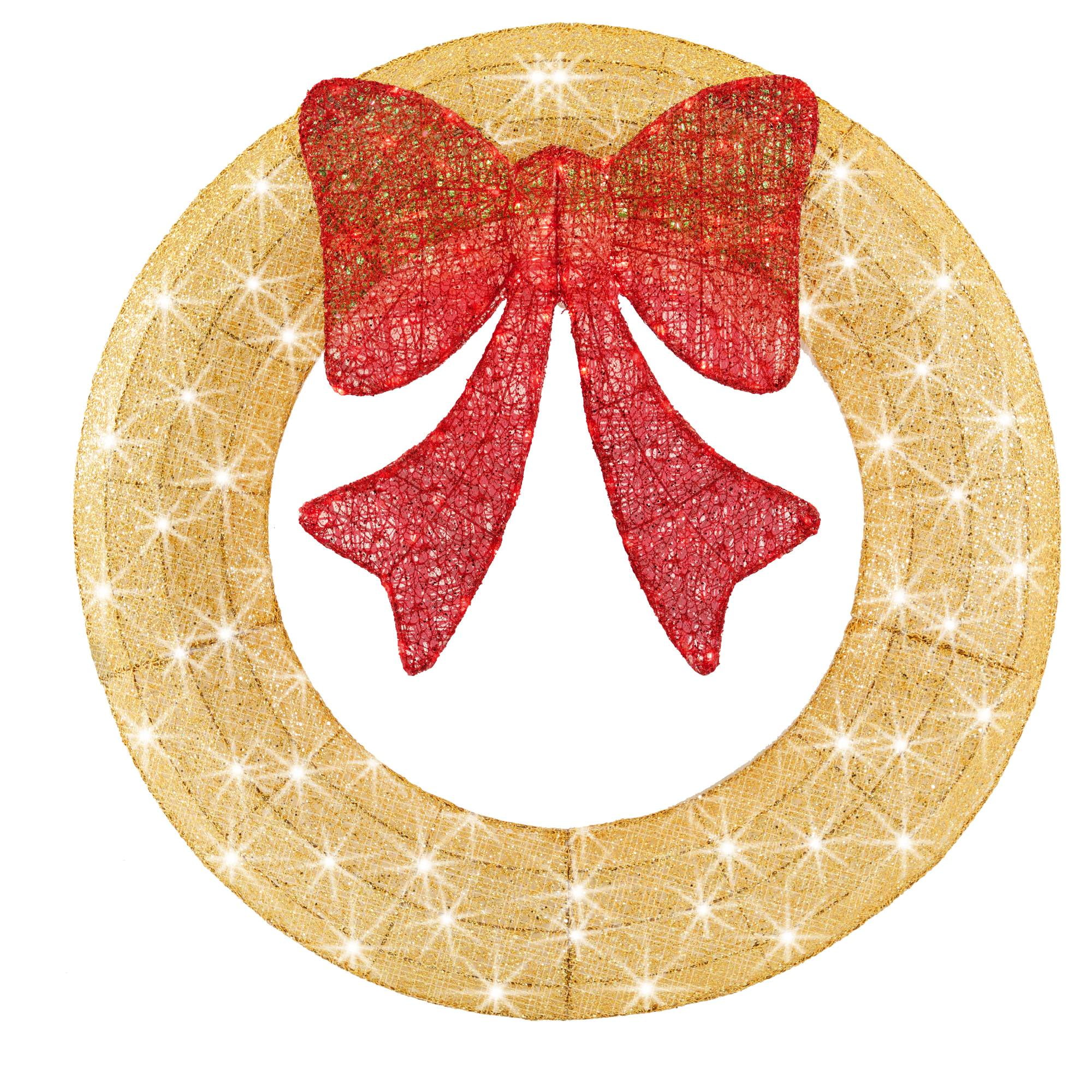 MCQ 35in Pre-Lit Outdoor Christmas Wreath Decoration, LED Metal Holiday ...