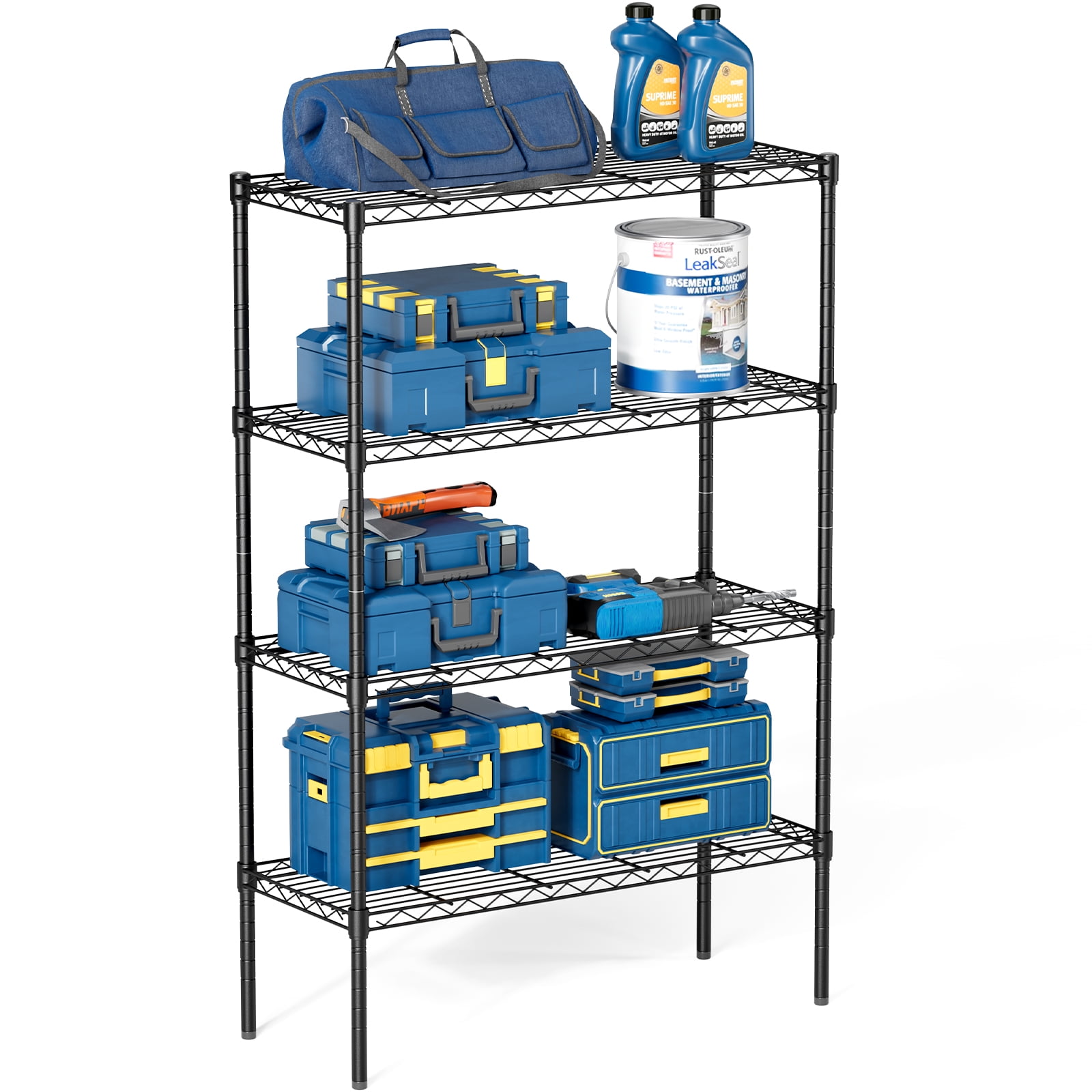 MCQ 4-Tier Metal Shelf Rack, Space-Saving Sturdy Iron Wire Rack for ...