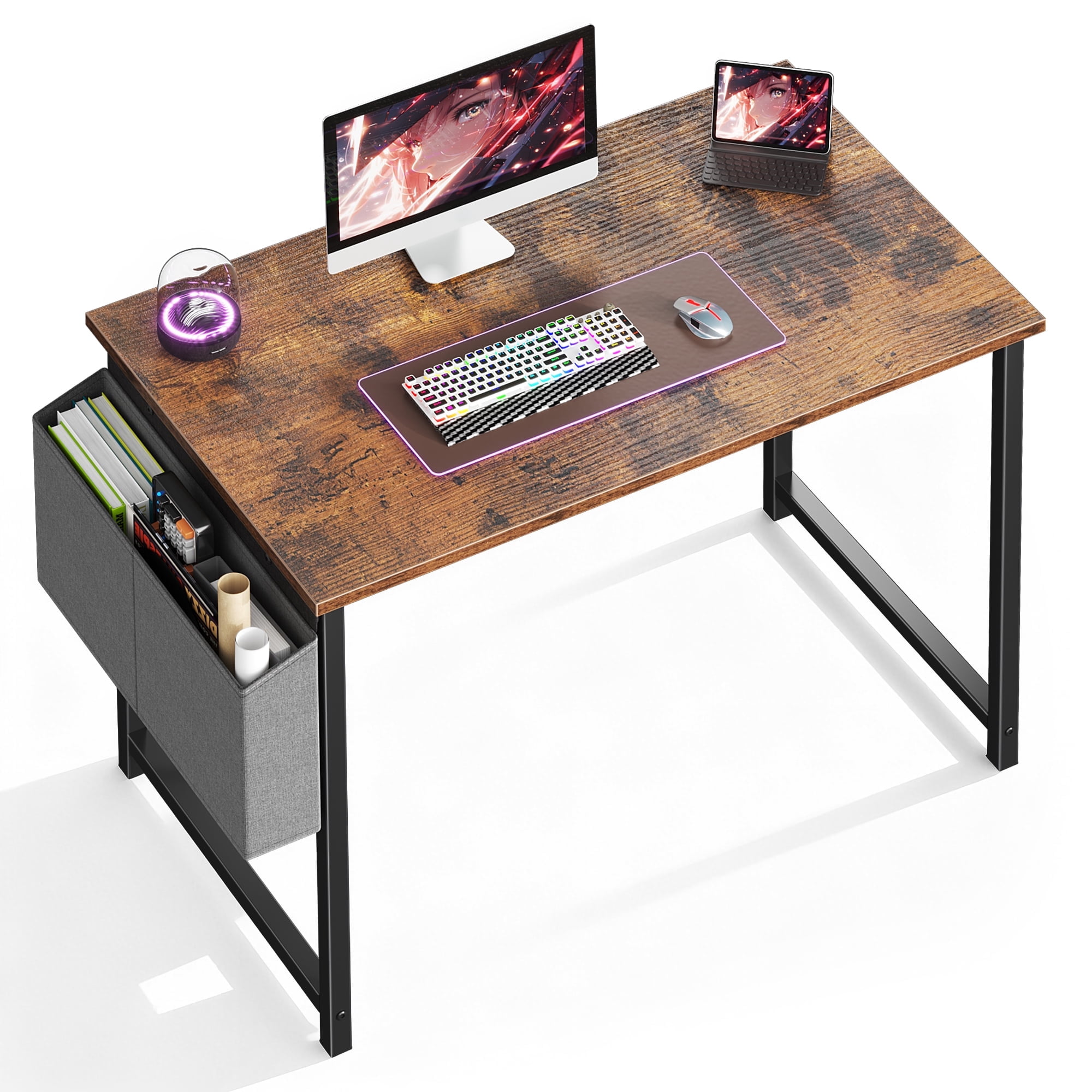 JIOABL 40 inch Computer Desk with Metal Frame and Storage Pouch, Fixed ...