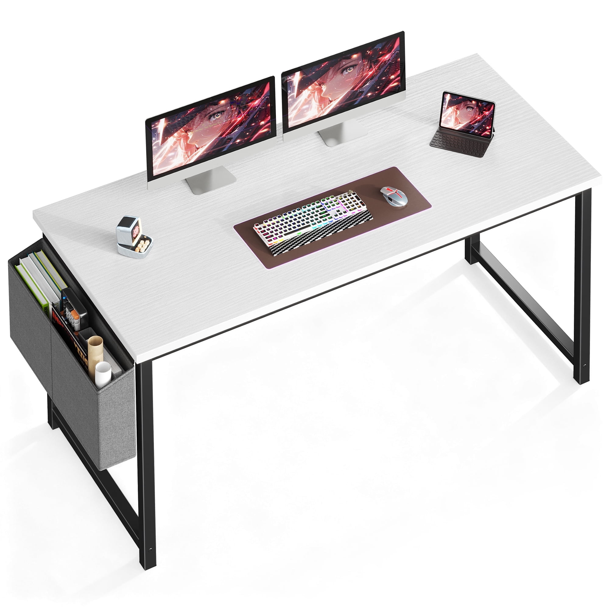 JIOABL 55 inch Computer Desk with Metal Frame and Storage Pouch, Fixed ...