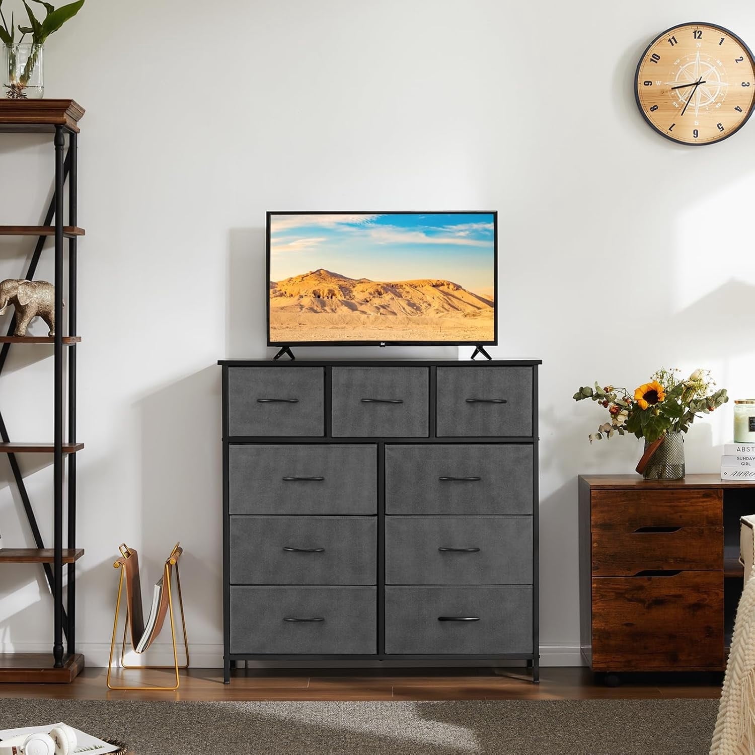 MCQ 9-Drawer Fabric Dresser, TV Cabinet Sideboard, Storage Organizer ...
