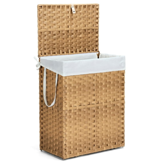 Kouboo Rolling Wicker Laundry Basket, Handwoven Wicker Hamper with ...